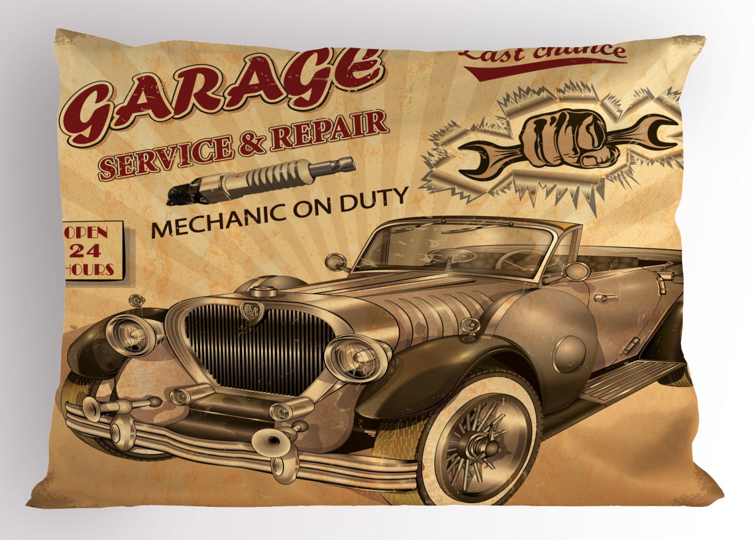 Ambesonne Vintage Pillow Sham, Old Style Car Repair, 36" X 20", Sepia ...