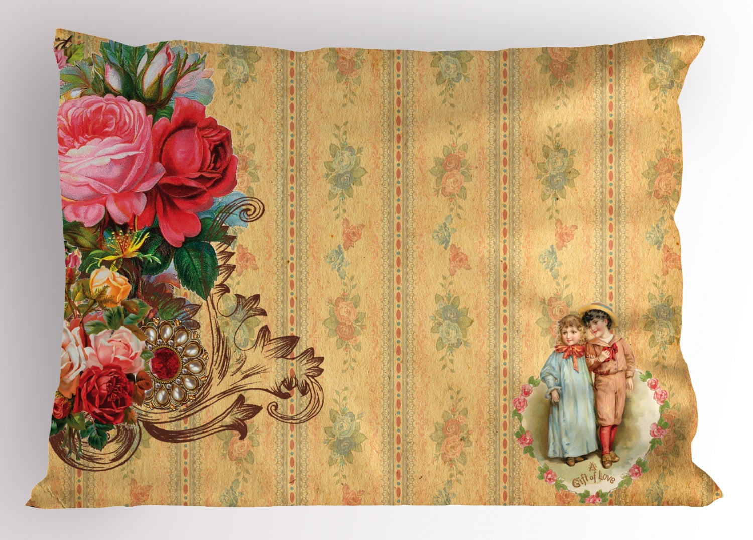 Ambesonne Vintage Pillow Sham, Romantic Country Roses, 26" X 20", Sand ...
