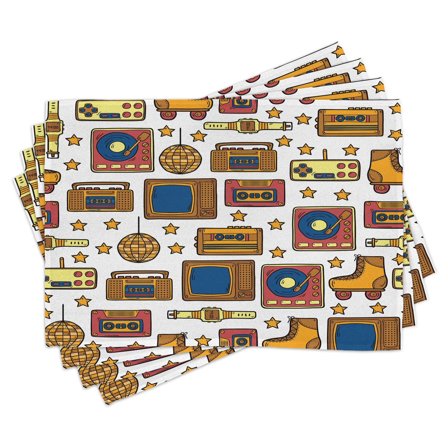 Ambesonne Vintage Place Mats Set of 4, 90s Theme Retro Fun Items ...