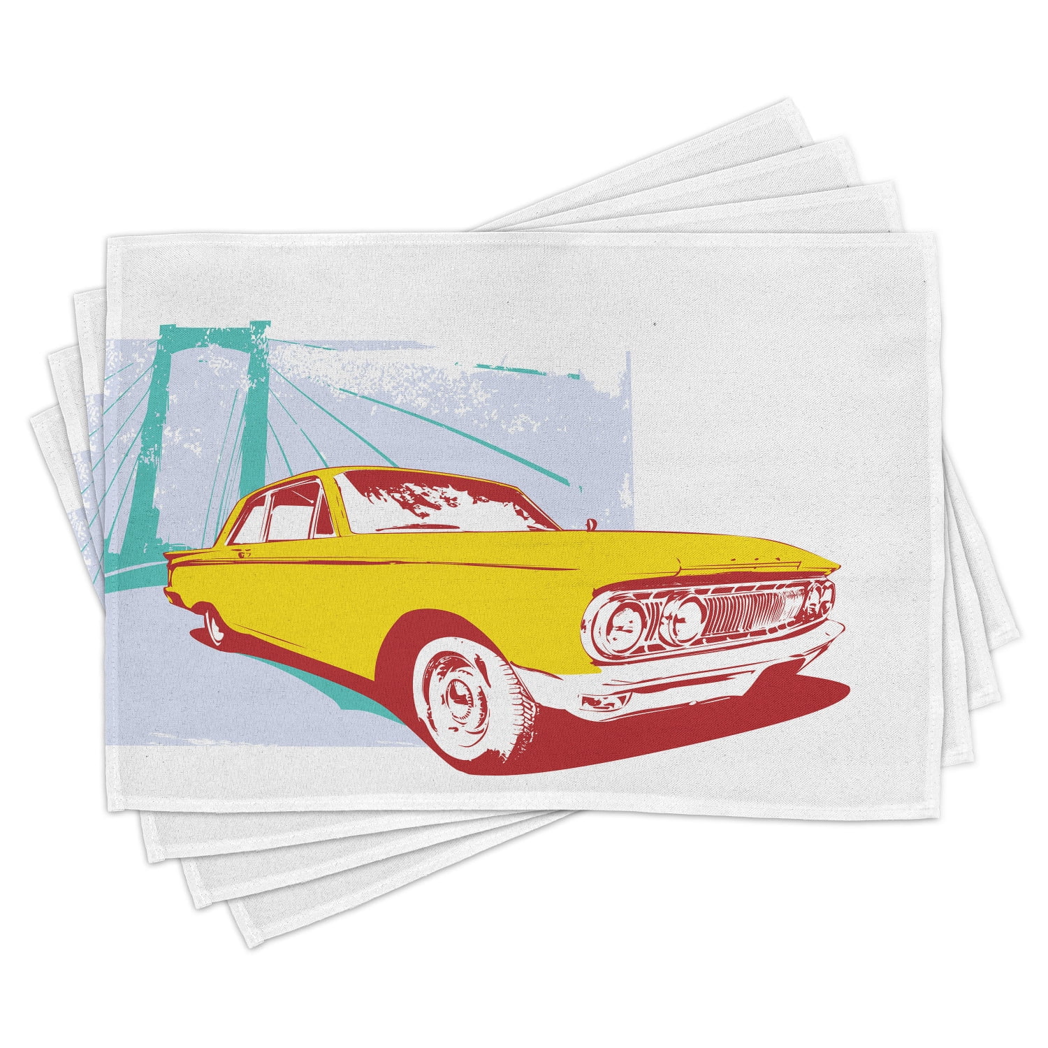 Ambesonne Vintage Place Mats Set of 4, Old Car Grunge Art, Standard ...