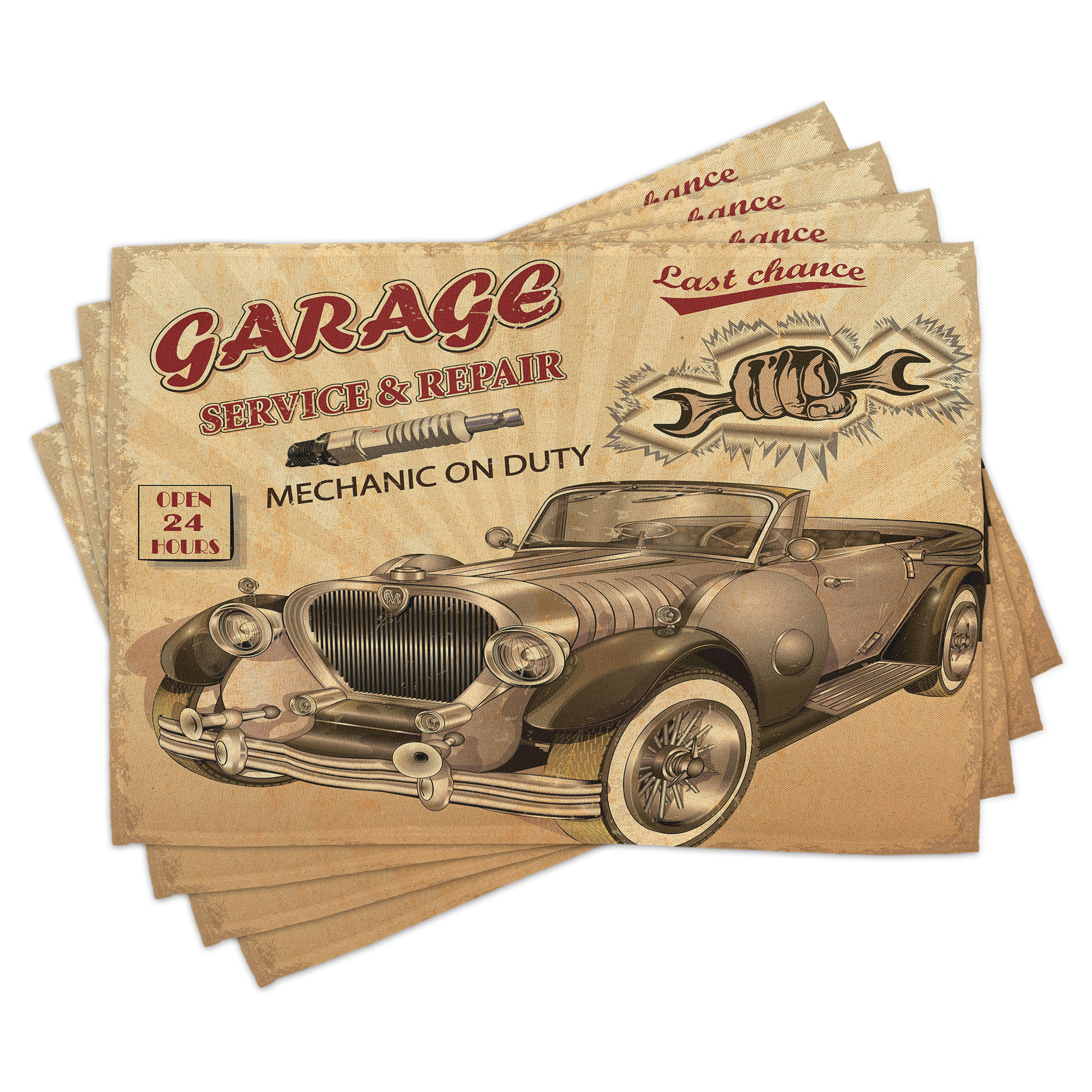 Ambesonne Vintage Place Mats Set of 4, Old Style Car Repair, Standard ...