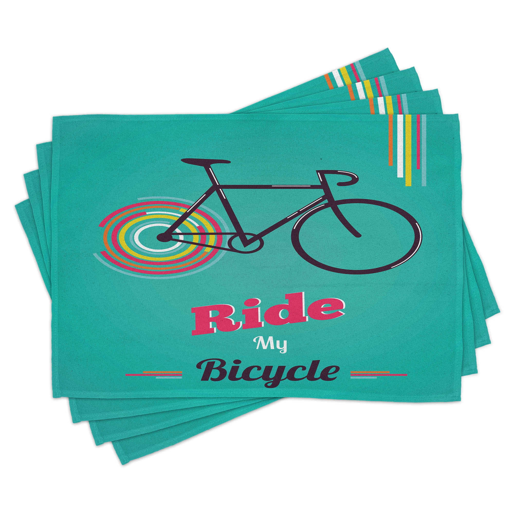 Ambesonne Vintage Place Mats Set of 4, Retro Bicycle Design, Standard ...