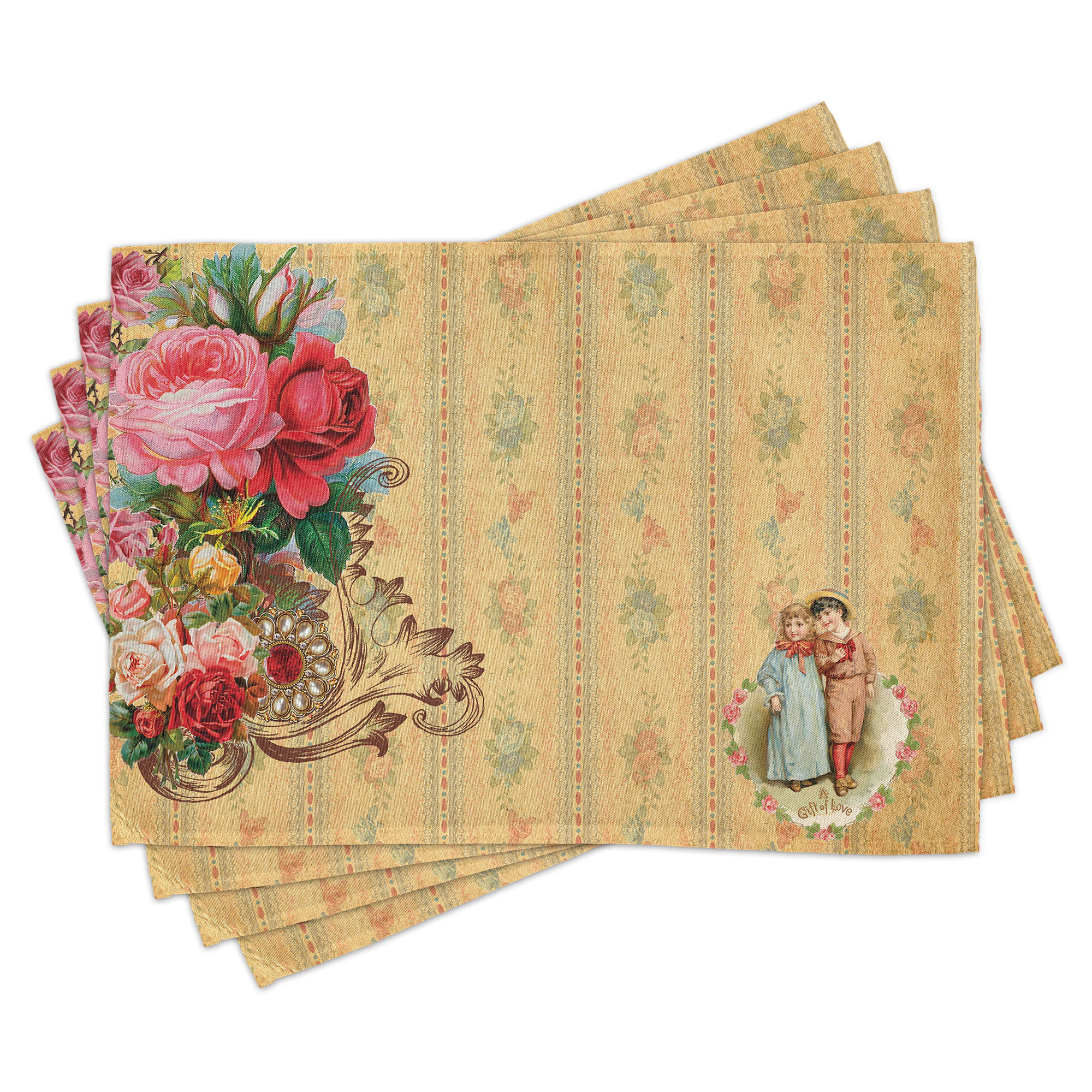 Ambesonne Vintage Place Mats Set of 4, Romantic Country Roses, Standard ...