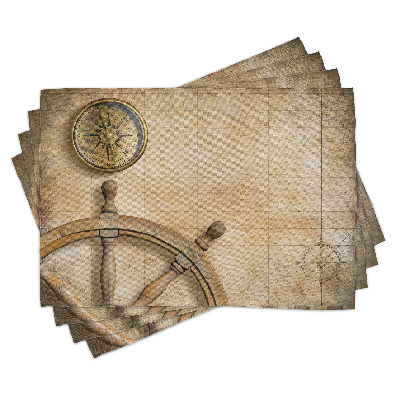 Ambesonne Vintage Place Mats Set of 4, Wooden Wheel Compass, Standard ...