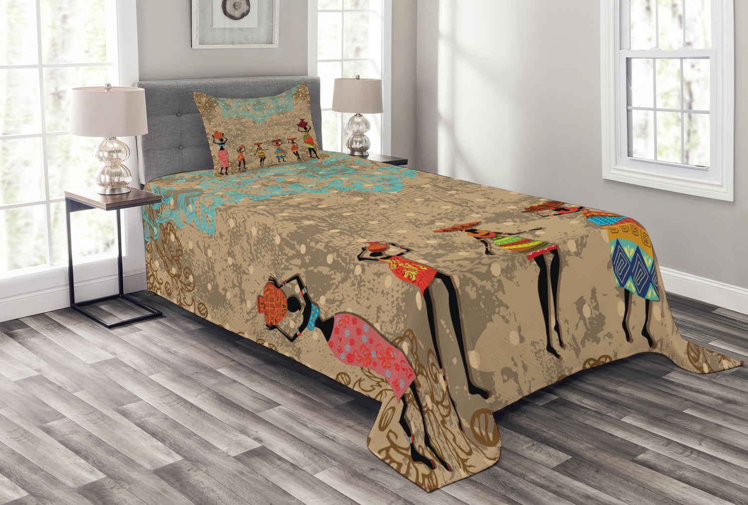 Ambesonne Vintage Quilted Bedspread Set 2 Pcs, Folkloric Boho African ...
