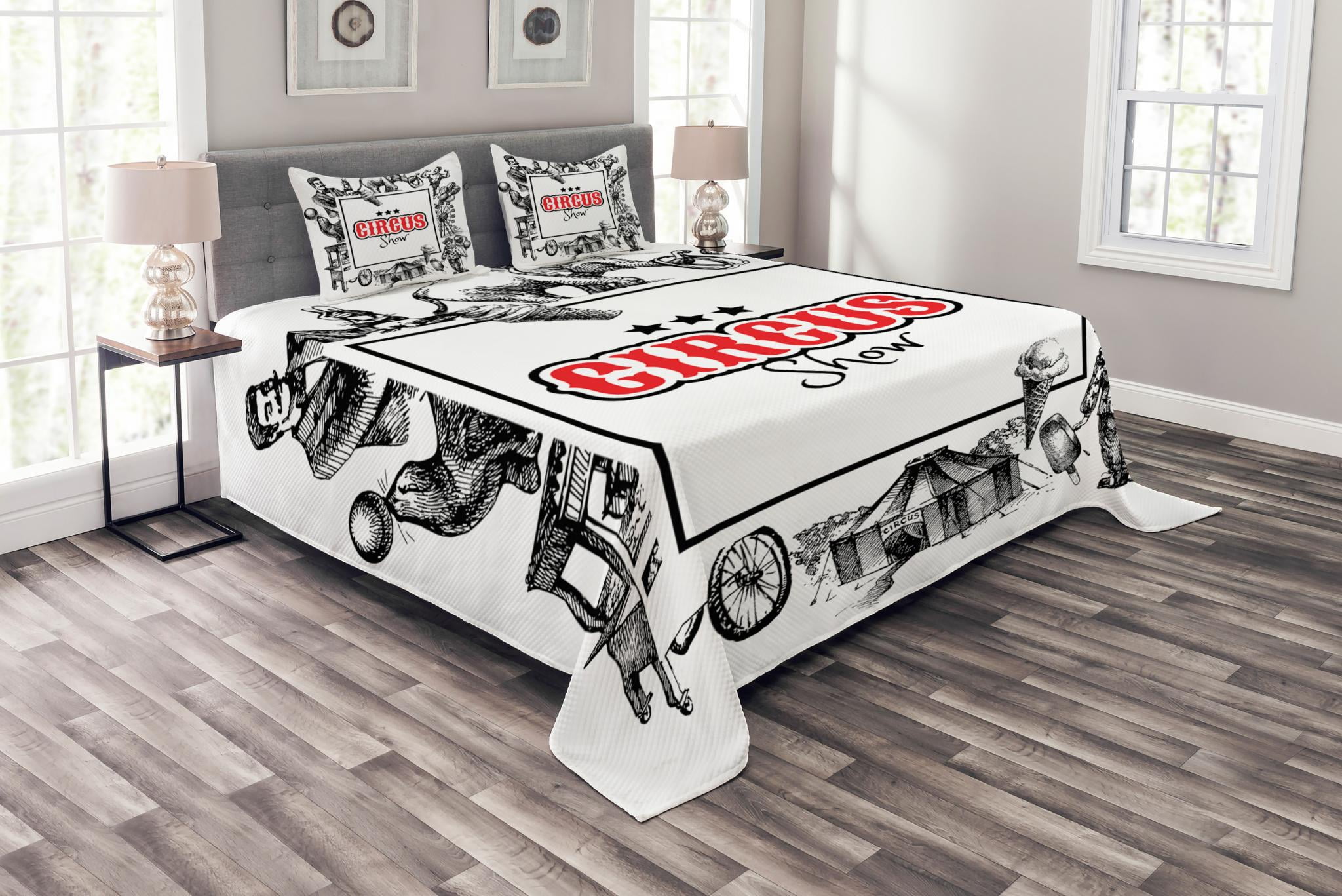 Ambesonne Vintage Quilted Bedspread Set 3 Pcs, Circus Show Magician ...
