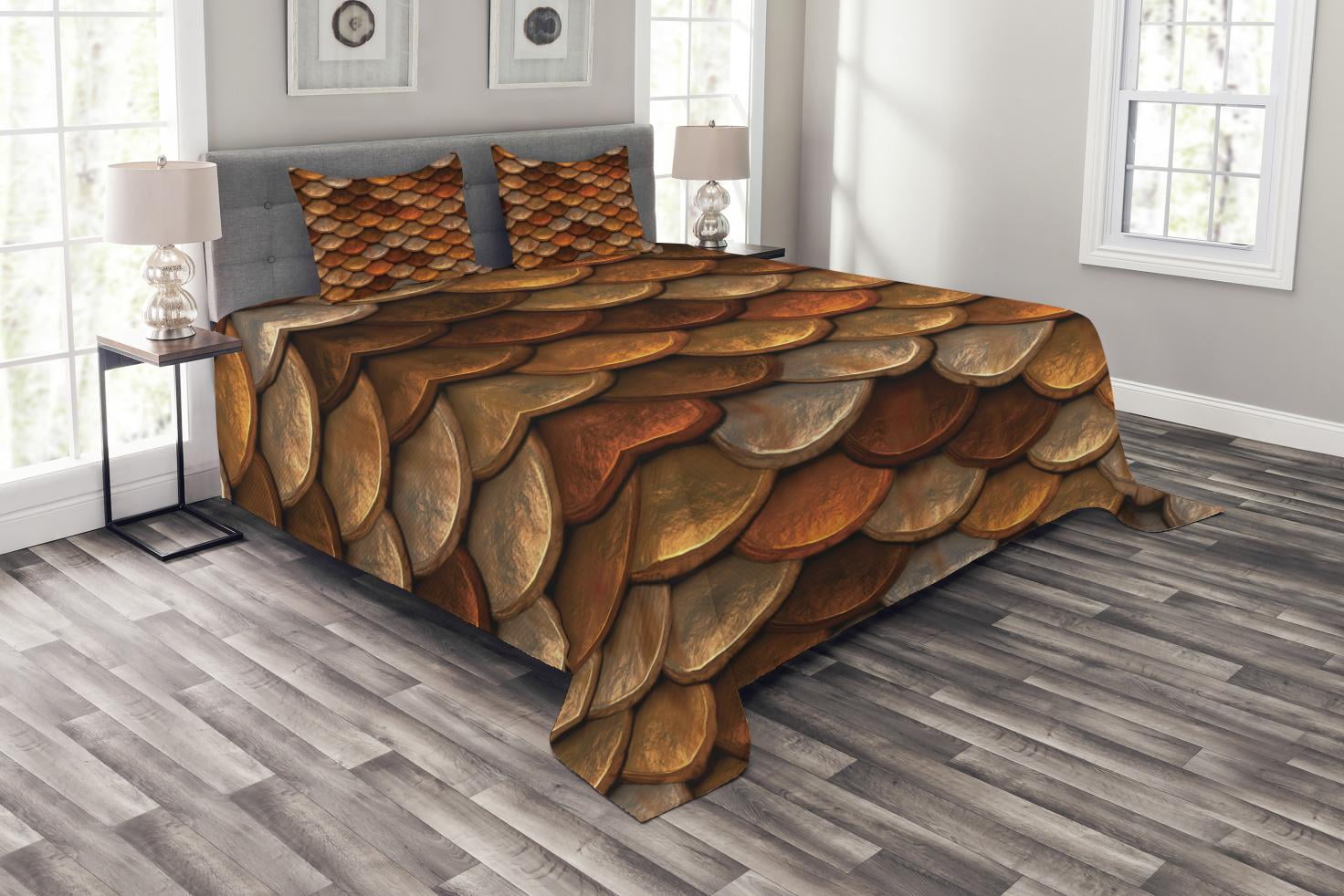 Ambesonne Vintage Quilted Bedspread Set 3 Pcs, Medieval Scale Pattern ...