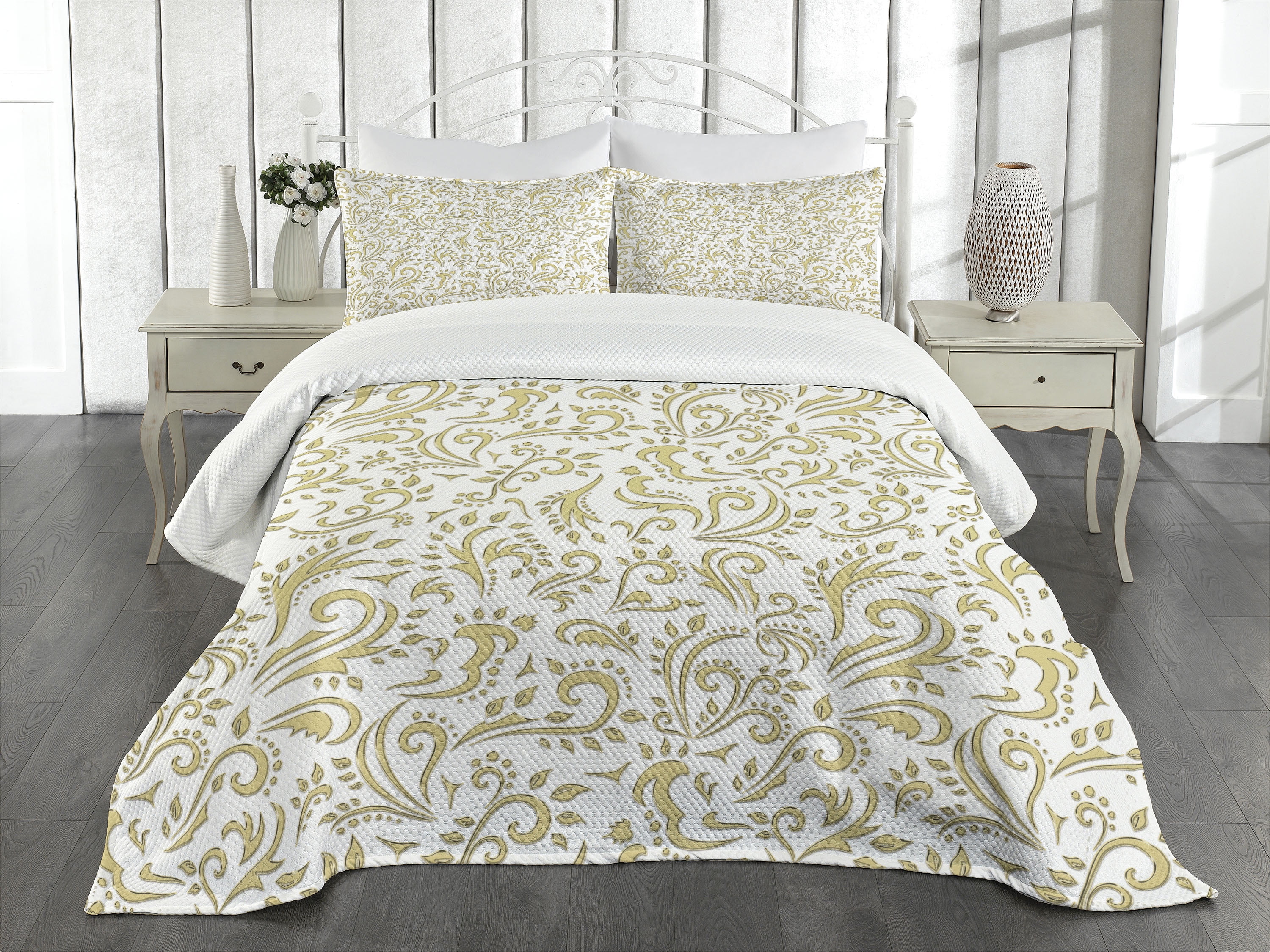 Ambesonne Vintage Quilted Bedspread Set 3 Pcs, Monochrome Swirling ...