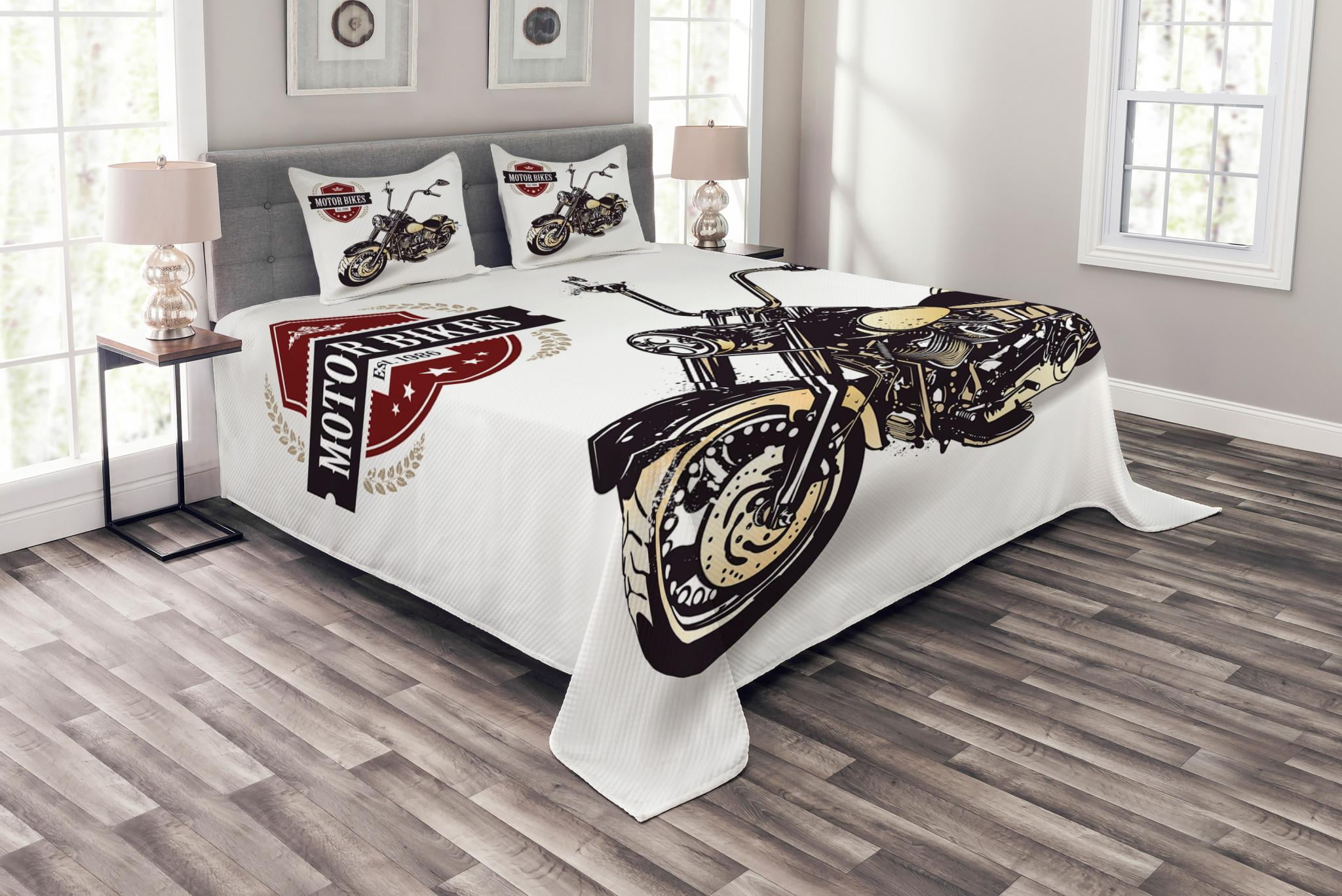 Ambesonne Vintage Quilted Bedspread Set 3 Pcs, Old Classic Motorcycle ...