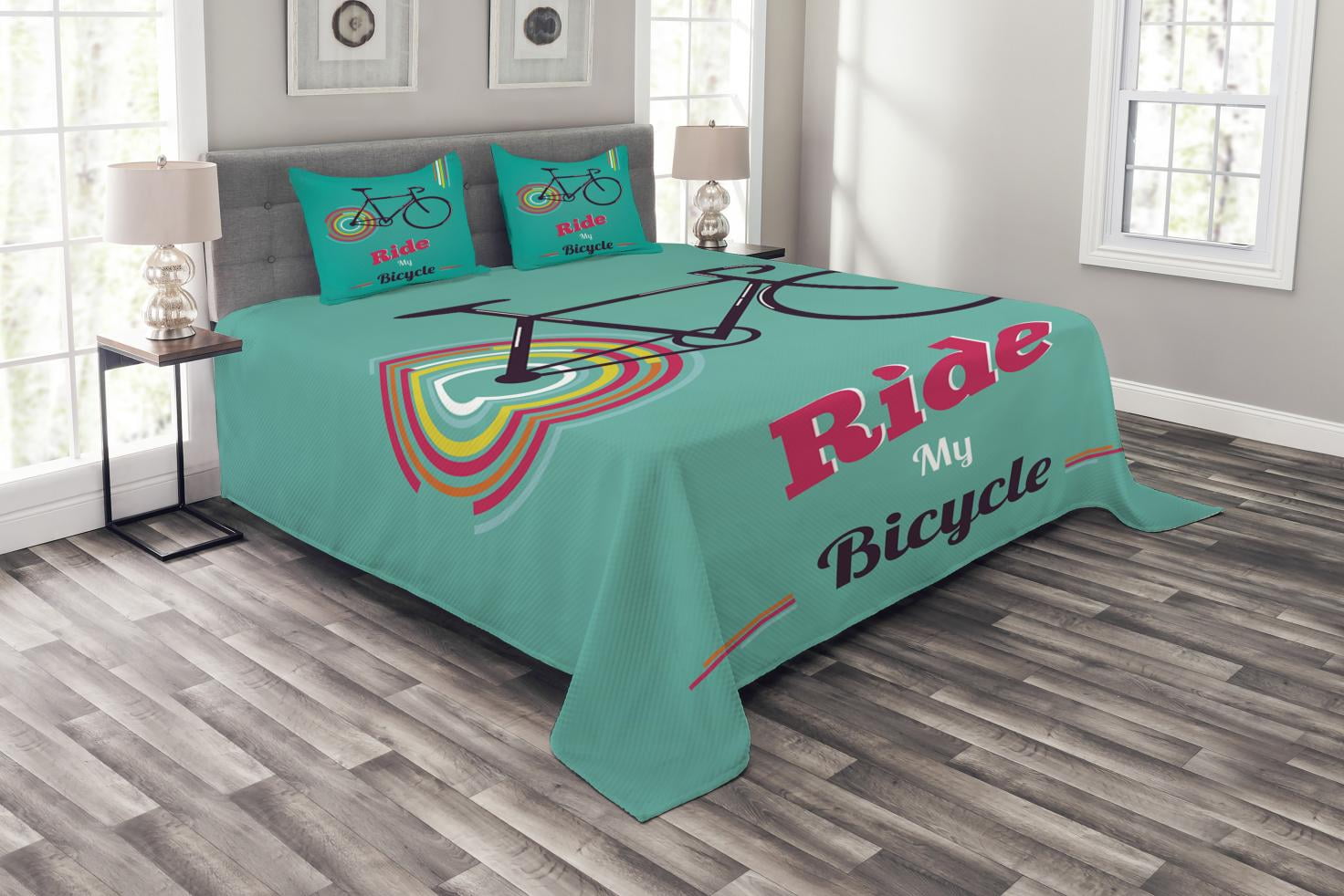 Ambesonne Vintage Quilted Bedspread Set 3 Pcs, Retro Bicycle Design ...