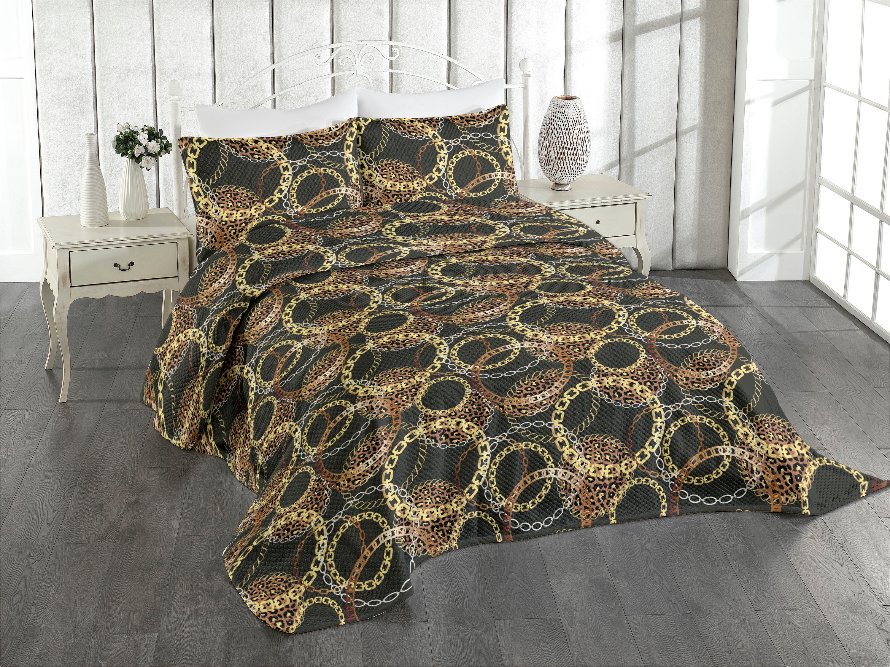 Ambesonne Vintage Quilted Coverlet 2 Pcs, Leopard Print Motif Retro ...
