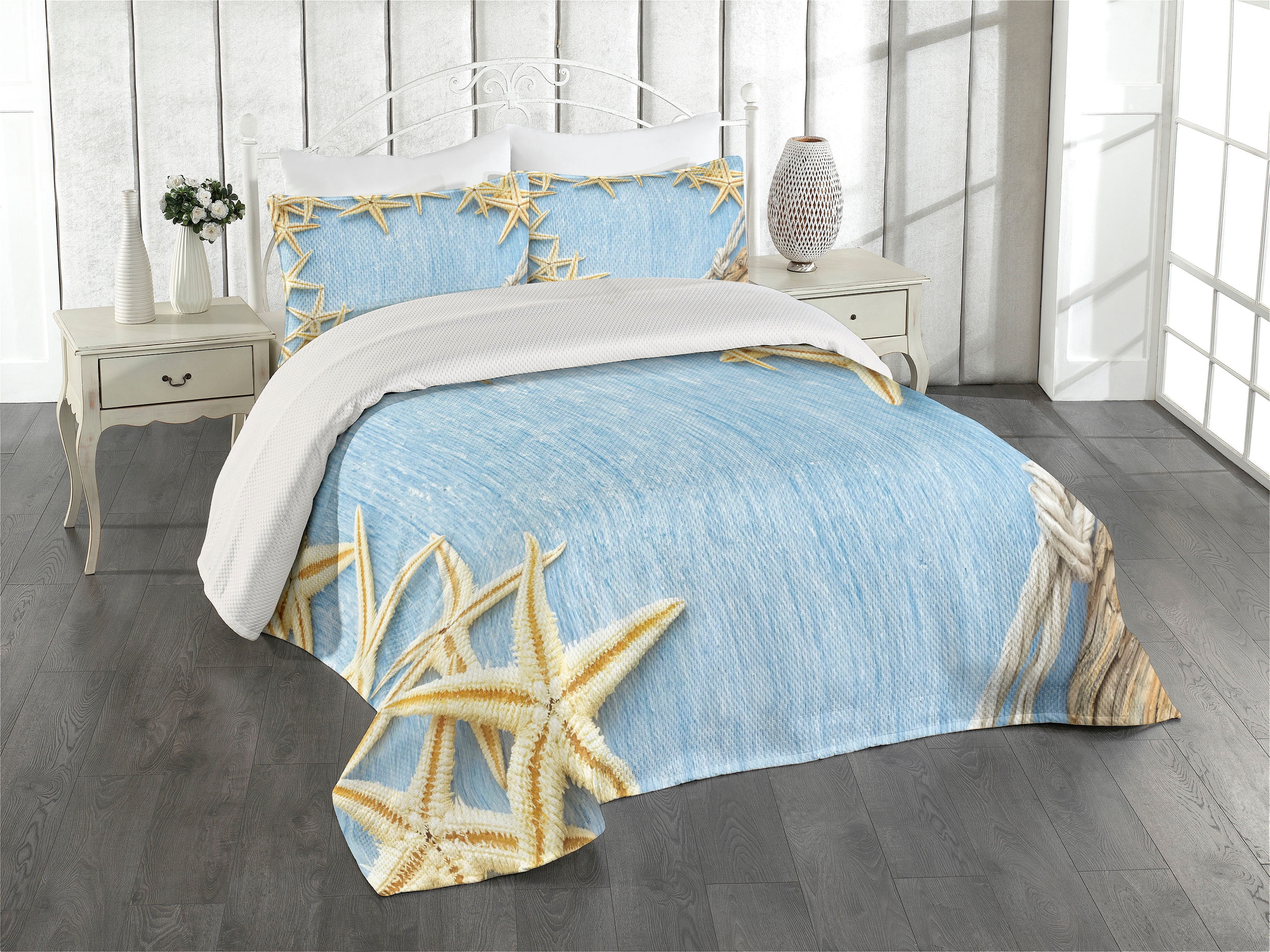 Ambesonne Vintage Quilted Coverlet 3 Pcs, Maritime Beach Shell, Queen ...