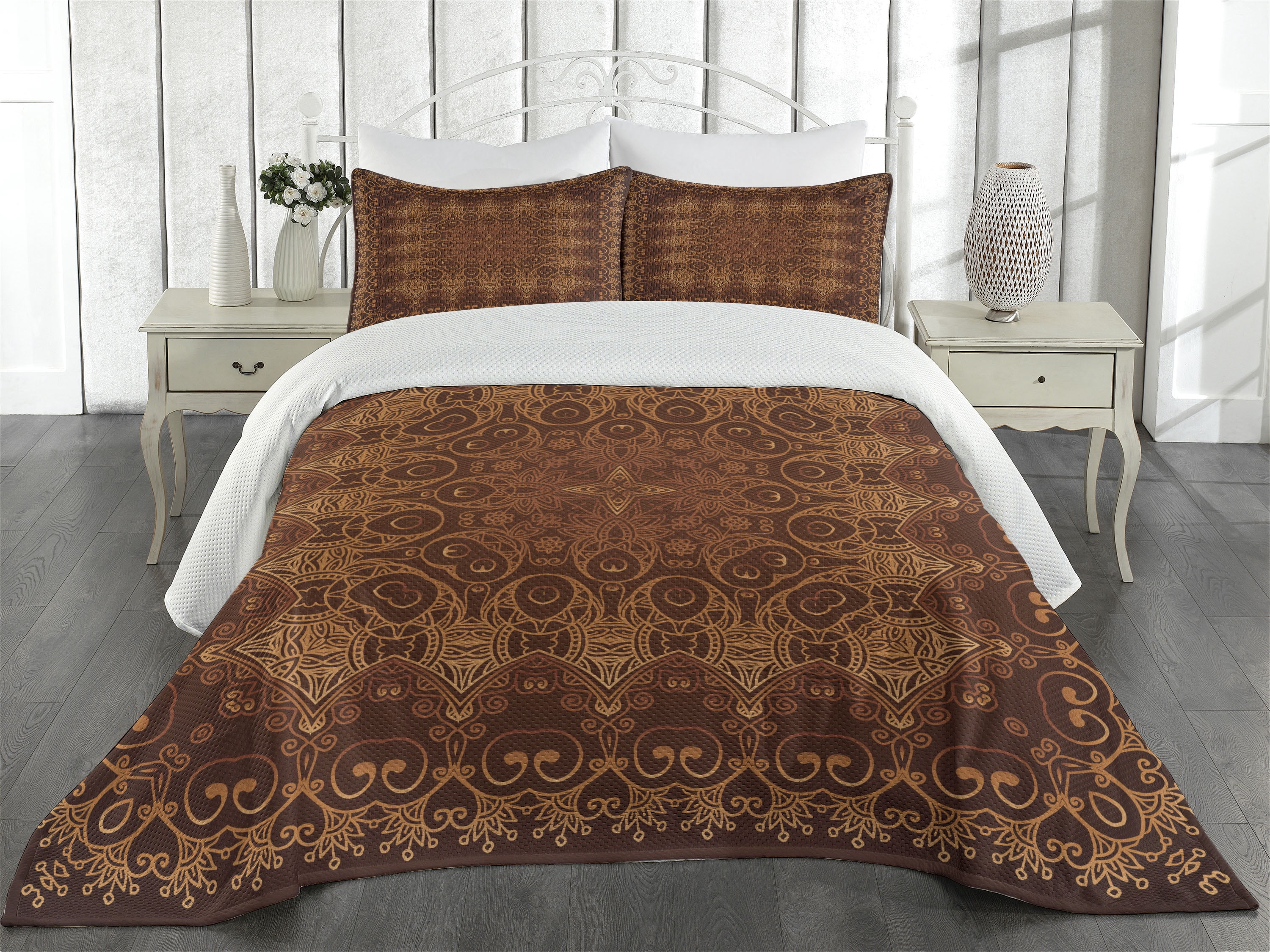 Ambesonne Vintage Quilted Coverlet 3 Pcs, Persian Lace, Queen Size ...
