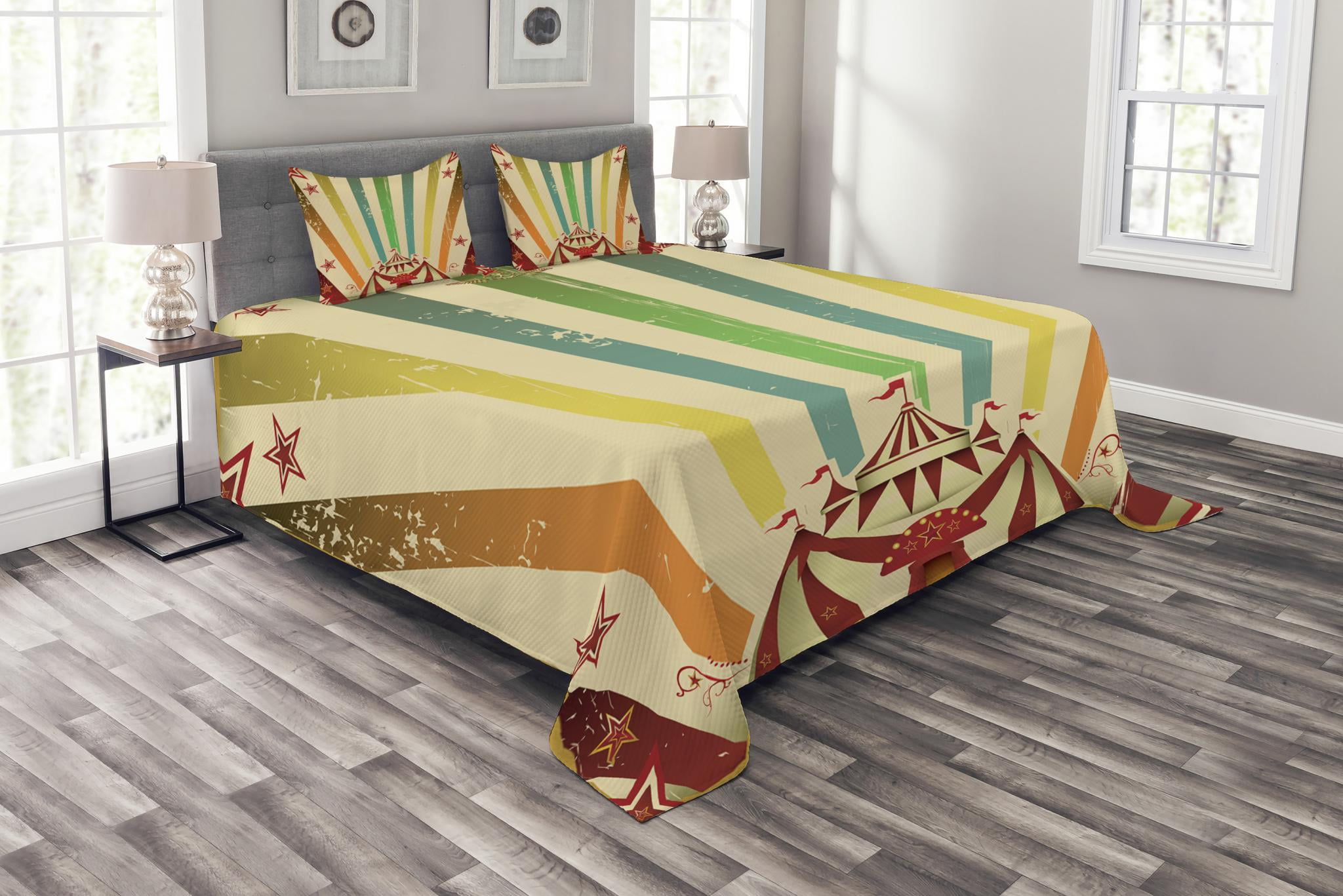 Ambesonne Vintage Rainbow Quilted Bedspread Set 3 Pcs, Old Circus Fair ...