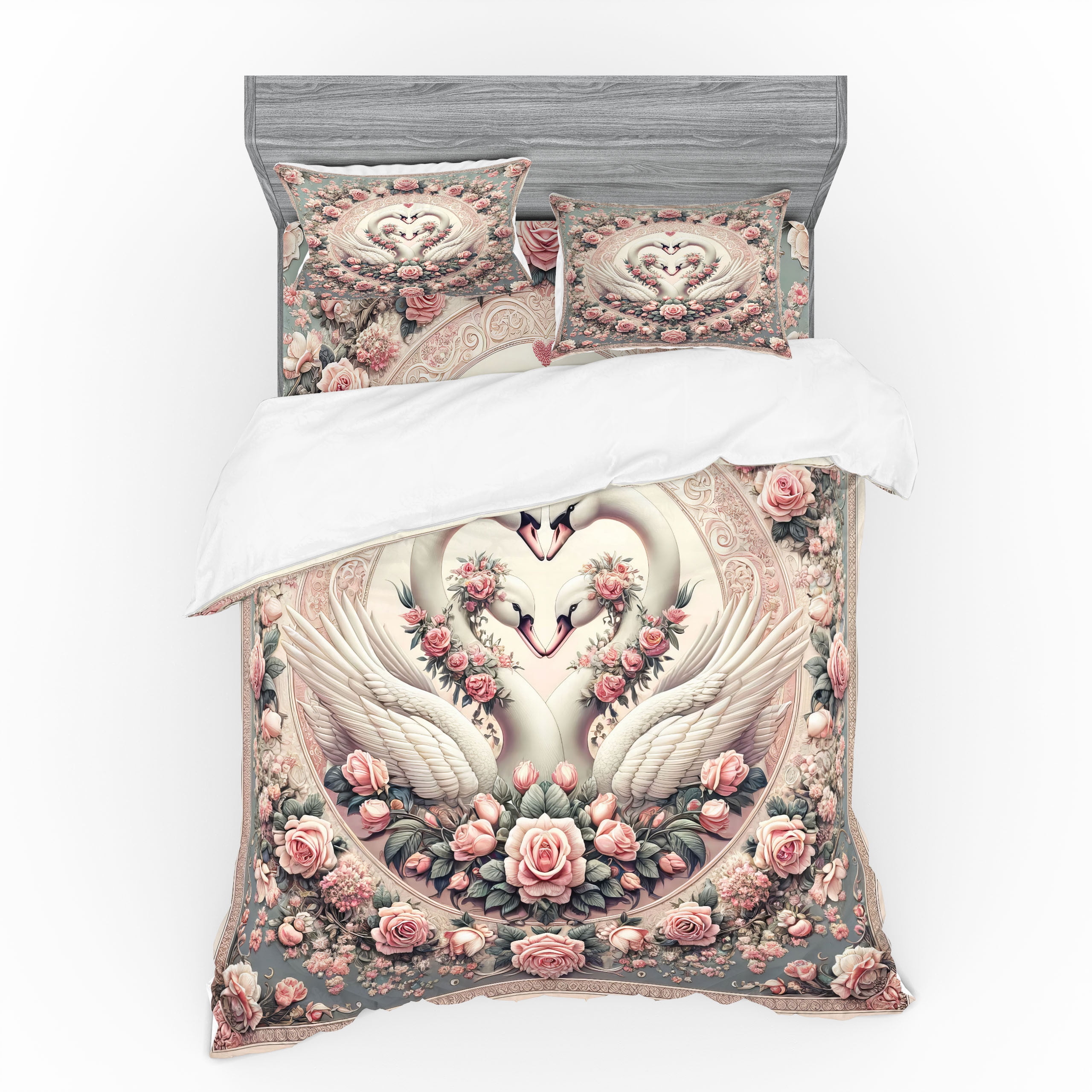 Ambesonne Vintage Romantic Bedding Set 4 Pcs, Doves and Roses, Queen ...