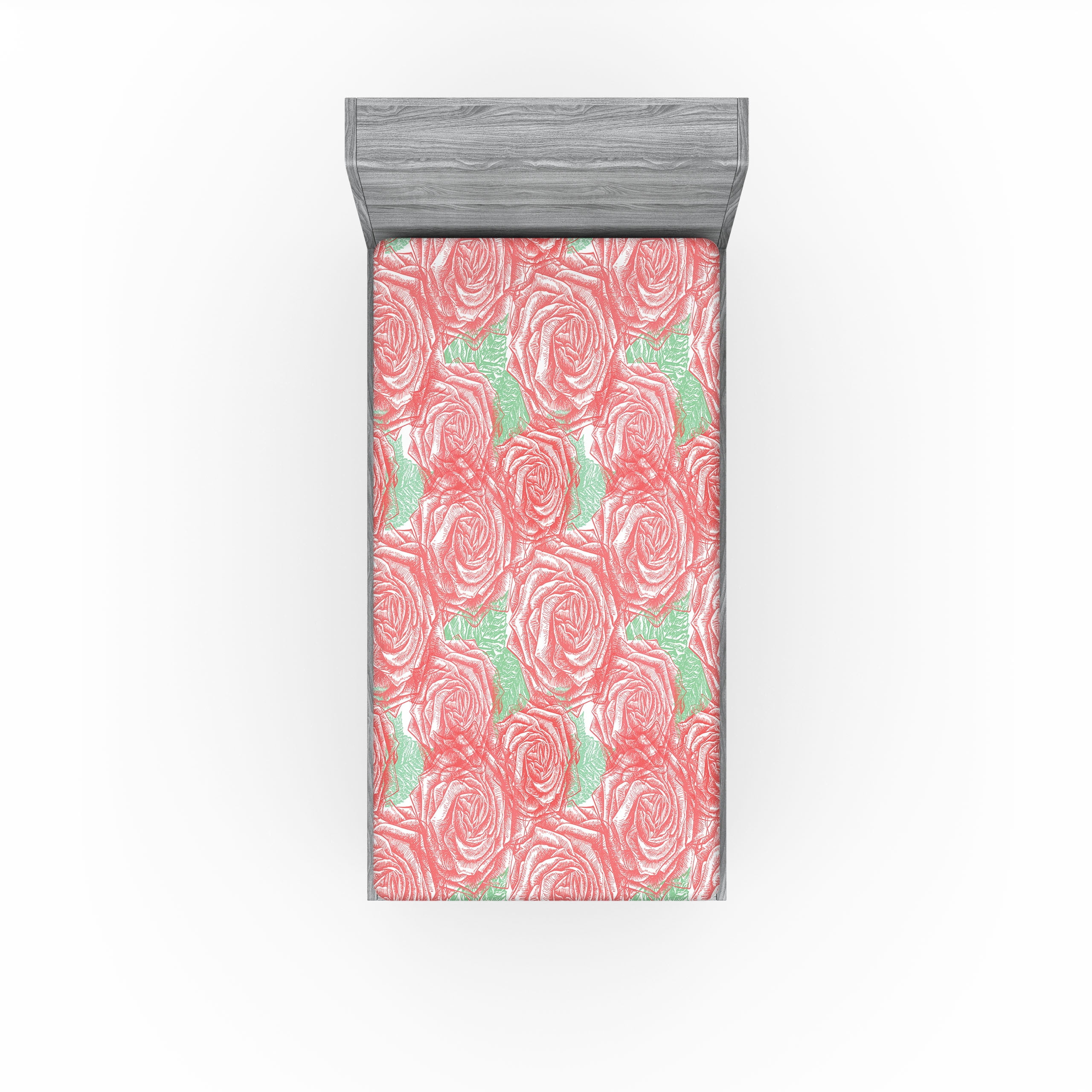 Ambesonne Vintage Rose Fitted Sheet, Romantic Minty Leaf, Twin Size ...