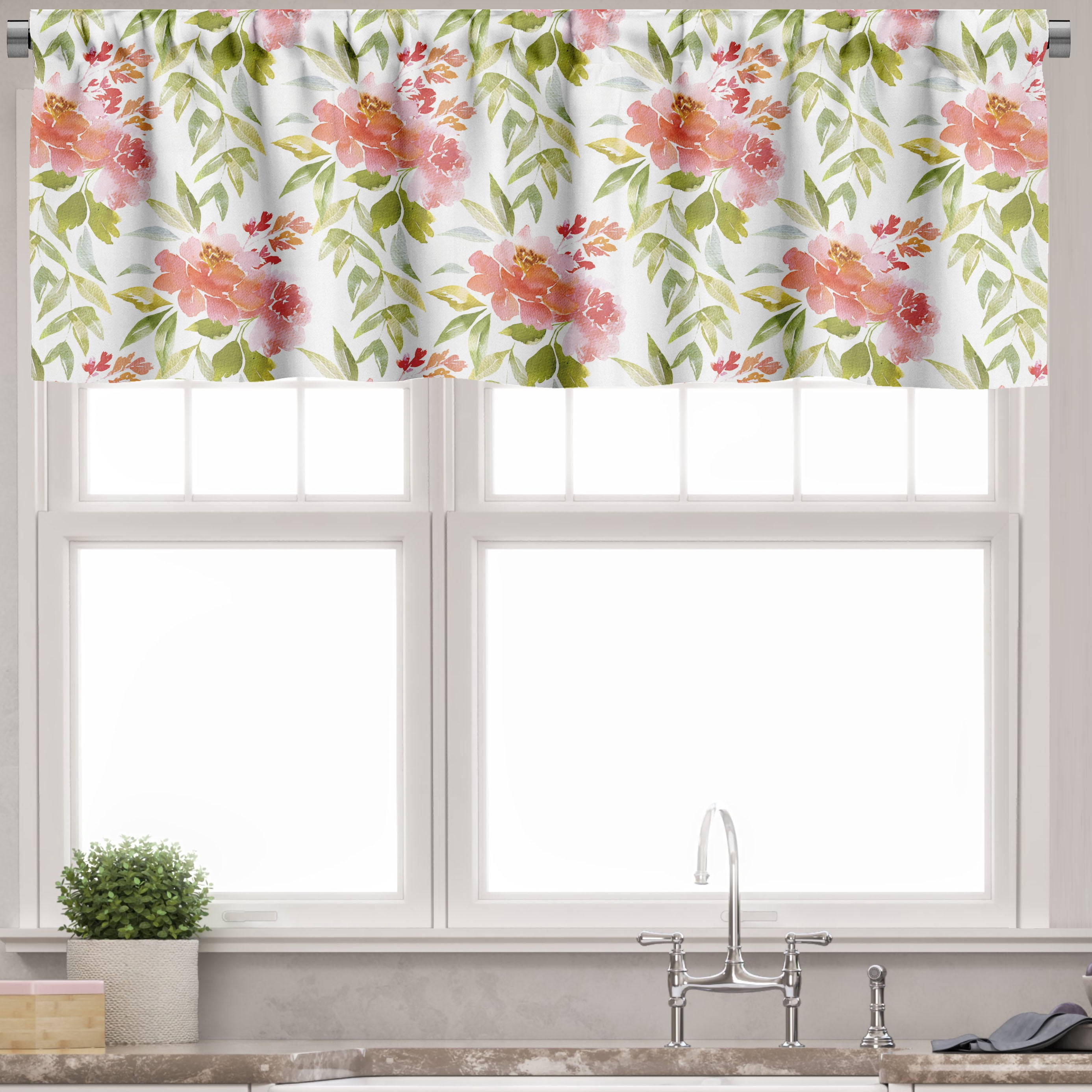 Ambesonne Vintage Rose Valance Pack of 2, Watercolor Print Look, 54"X18 ...