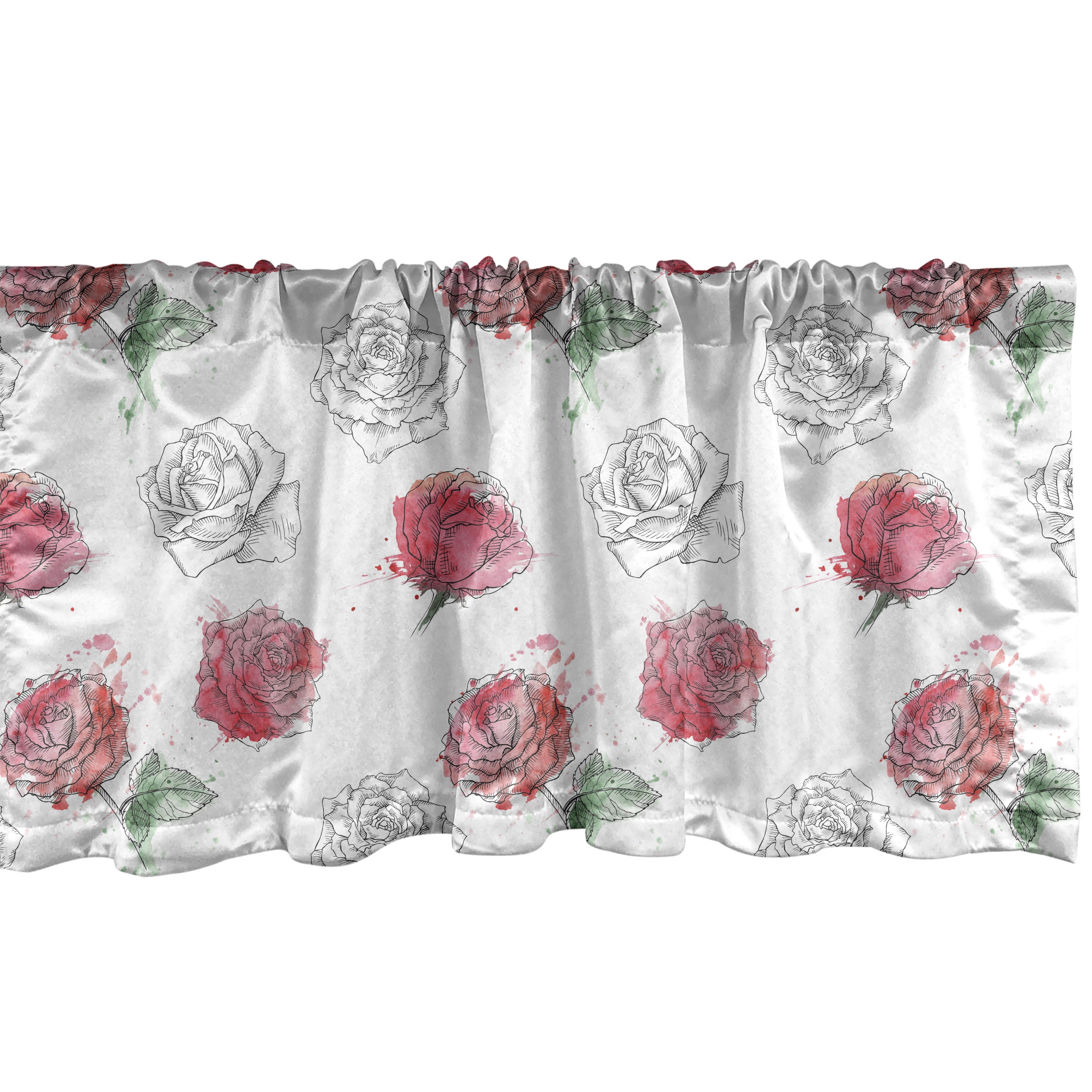 Ambesonne Vintage Rose Window Valance, Flowers Sketch Art, 54" X 18 ...