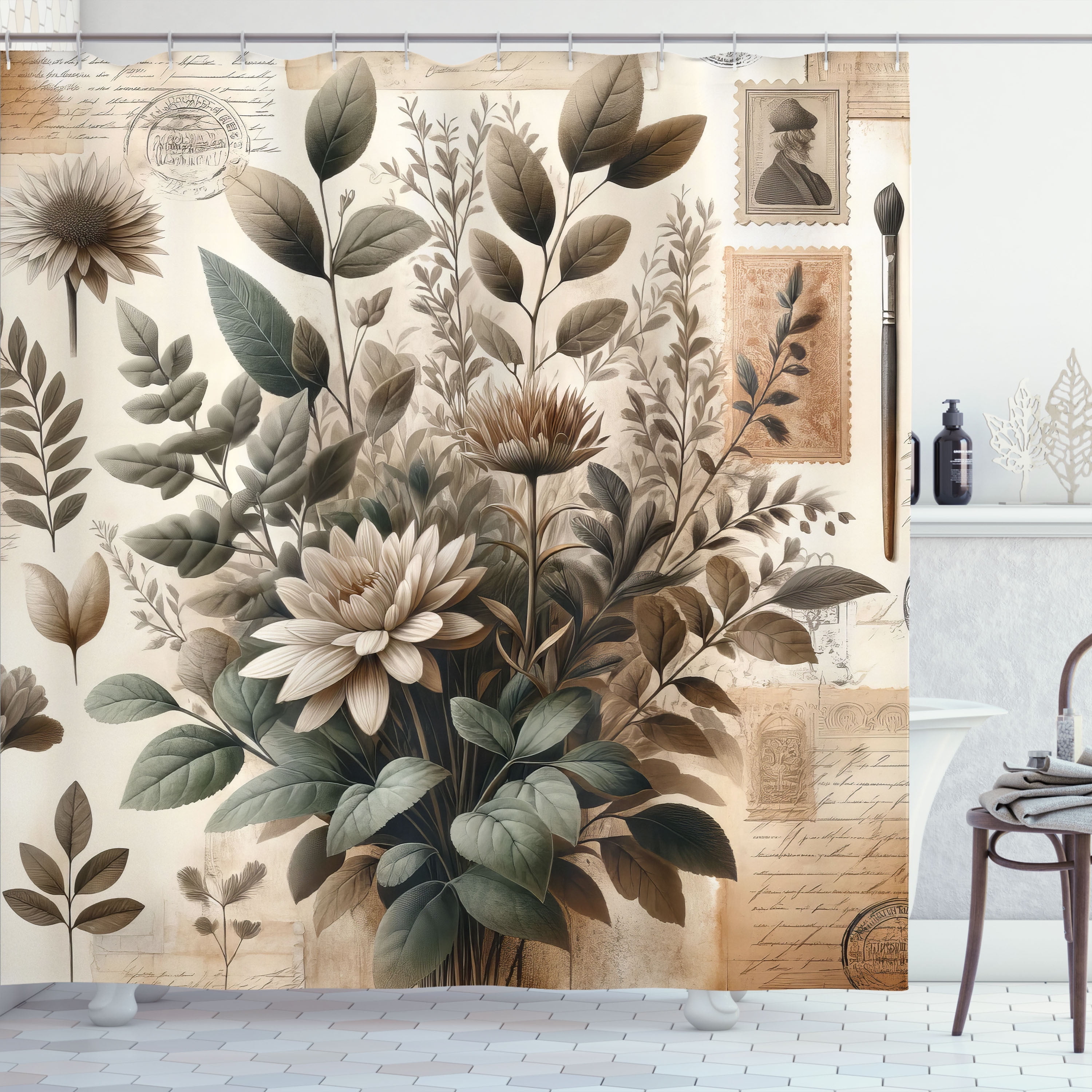 Ambesonne Vintage Shower Curtain, Art Botany Nostalgia Leaves, 69"Wx70 ...