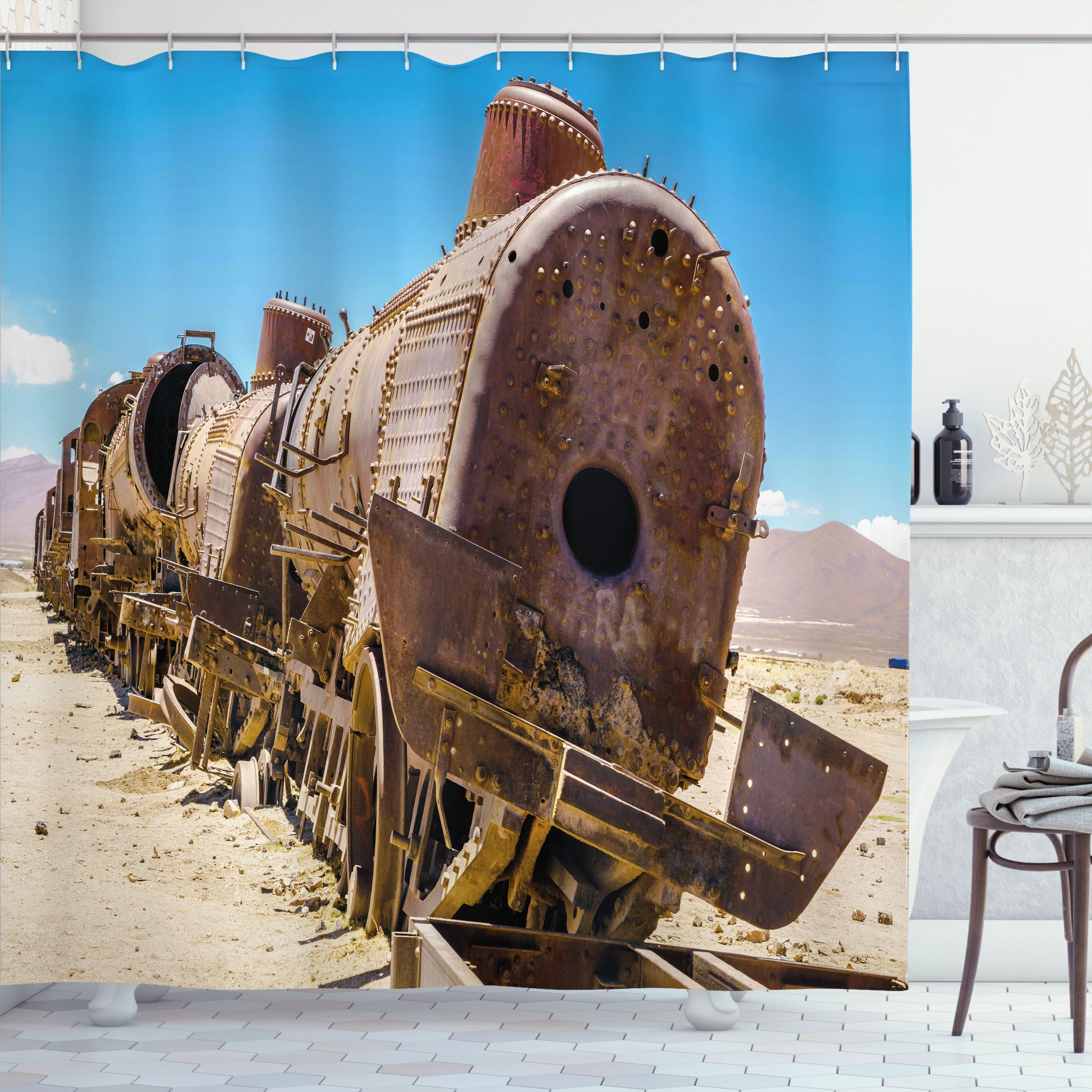 Ambesonne Vintage Shower Curtain, Steam Train Locomotive, 69"Wx75"L ...