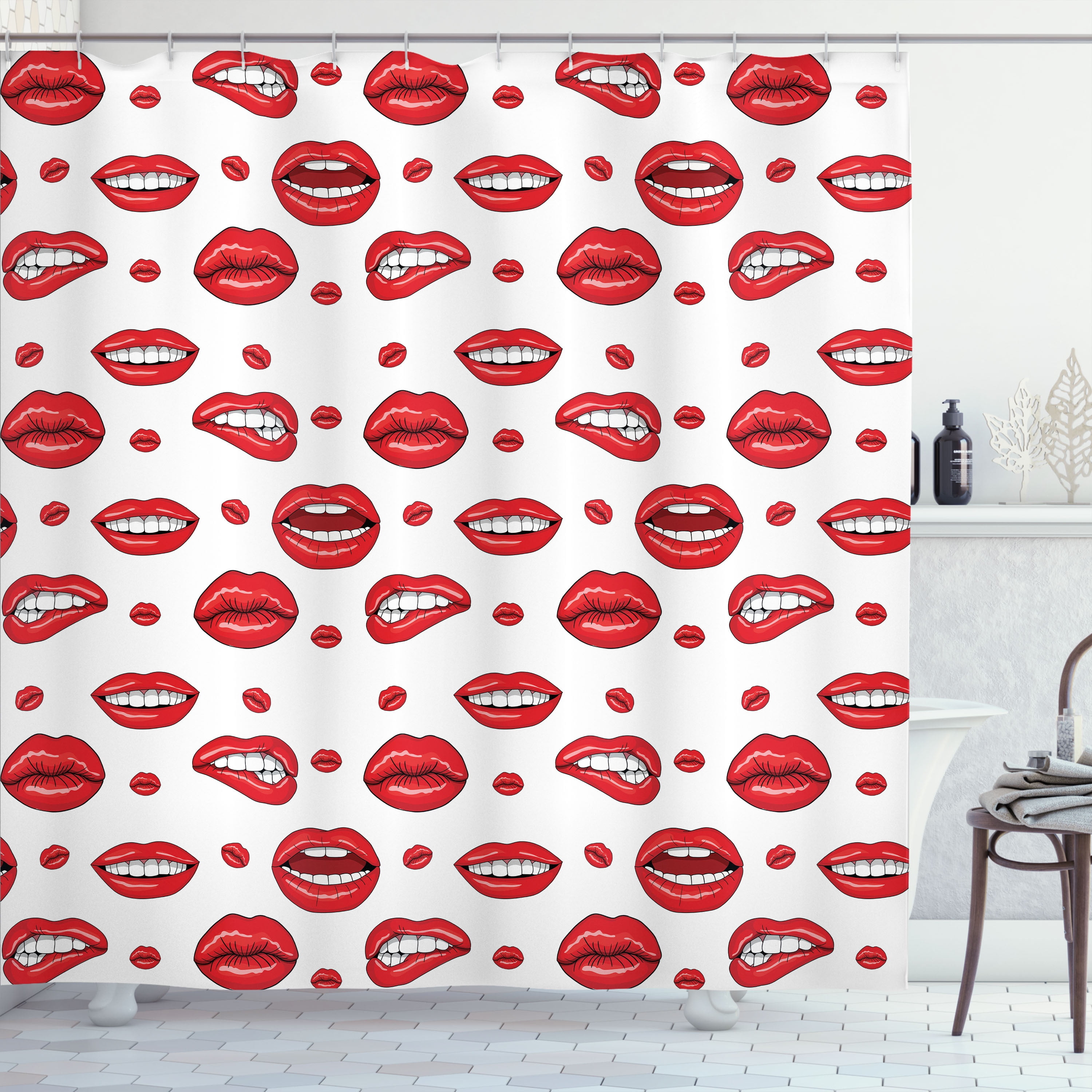 Ambesonne Vintage Shower Curtain, Woman Lips with Gestures, 69"Wx70"L ...