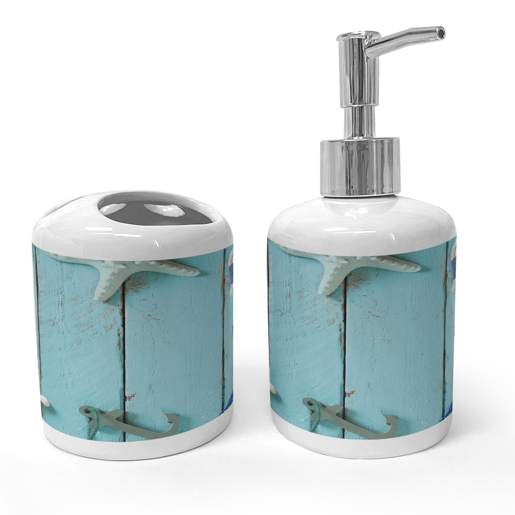 Ambesonne Vintage Soap Dispenser & Toothbrush Holder Set, Nautical ...