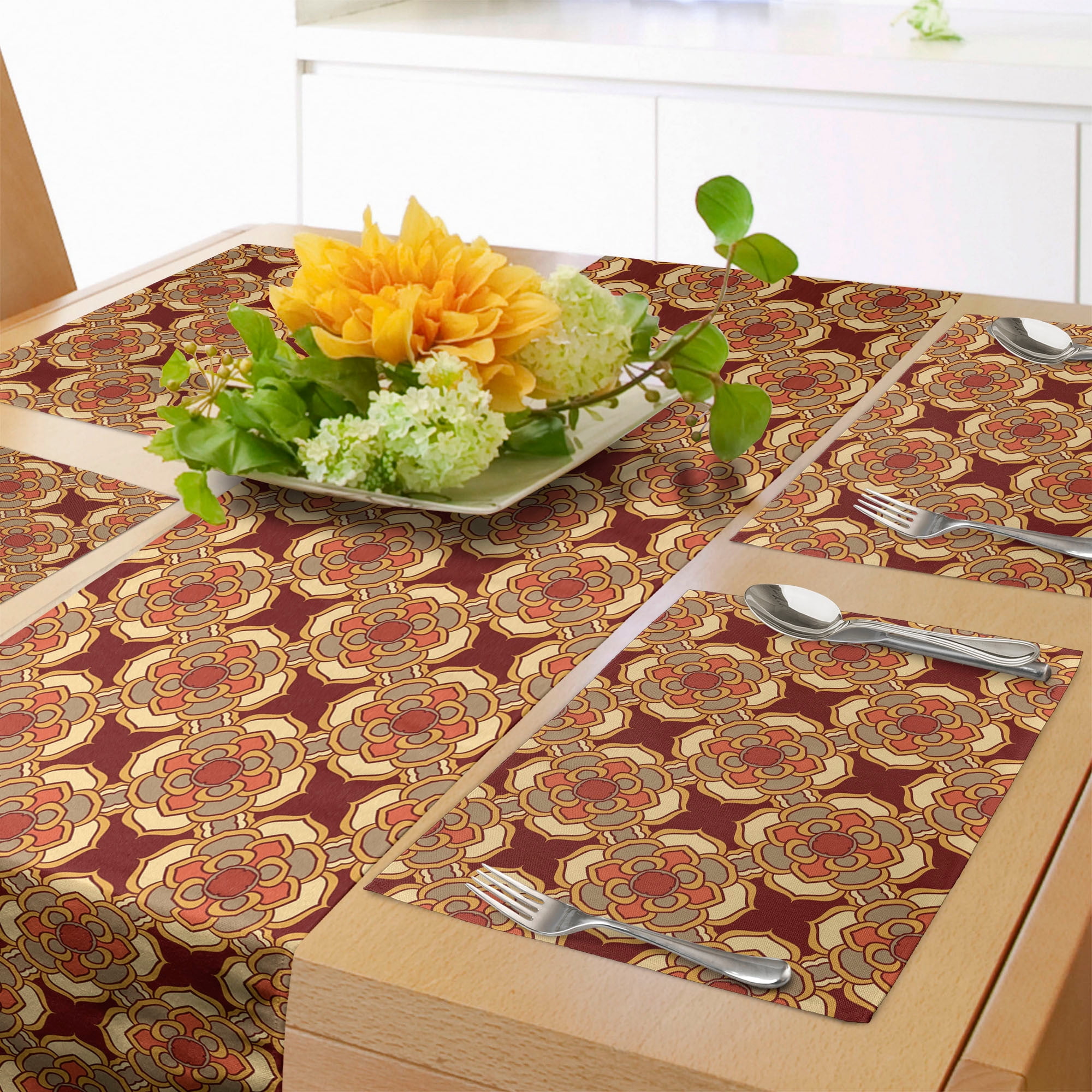 Ambesonne Vintage Table Runner & Placemats, Rhythmic Classic Ornaments ...