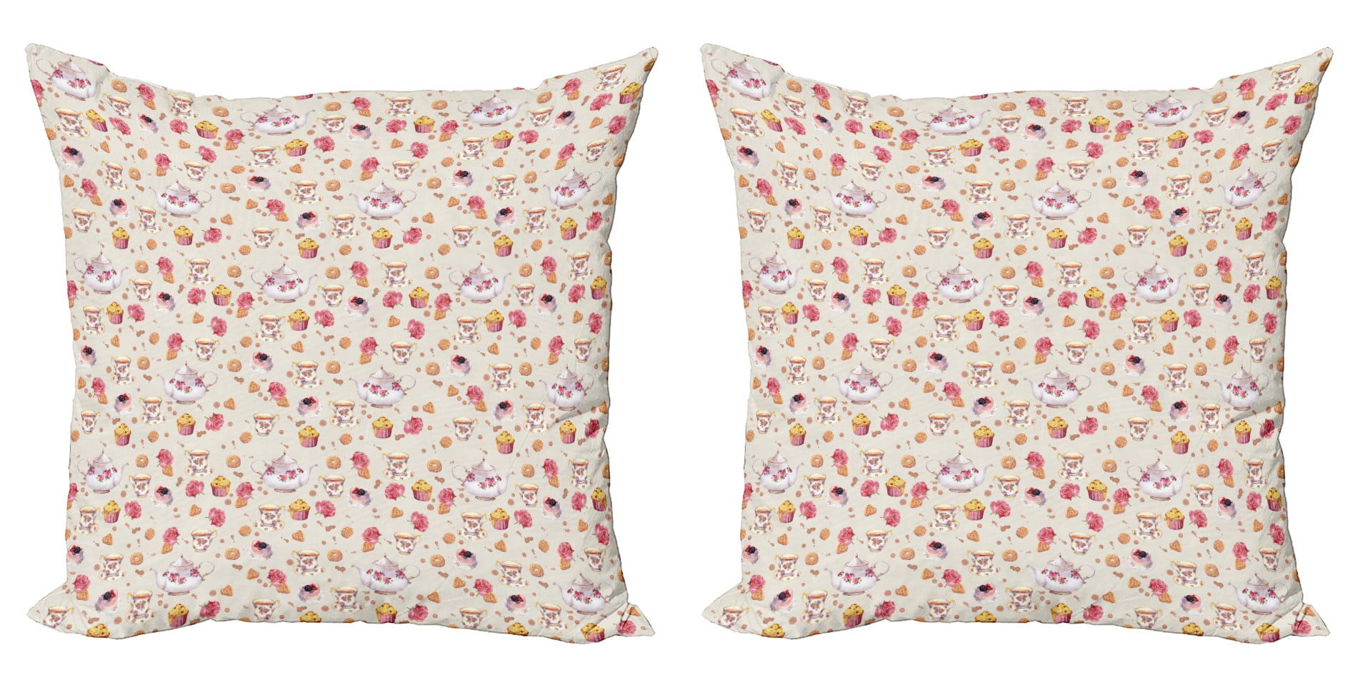 Ambesonne Vintage Throw Pillow Cover 2 Pack, Antique Retro Tea Cups, 24 ...