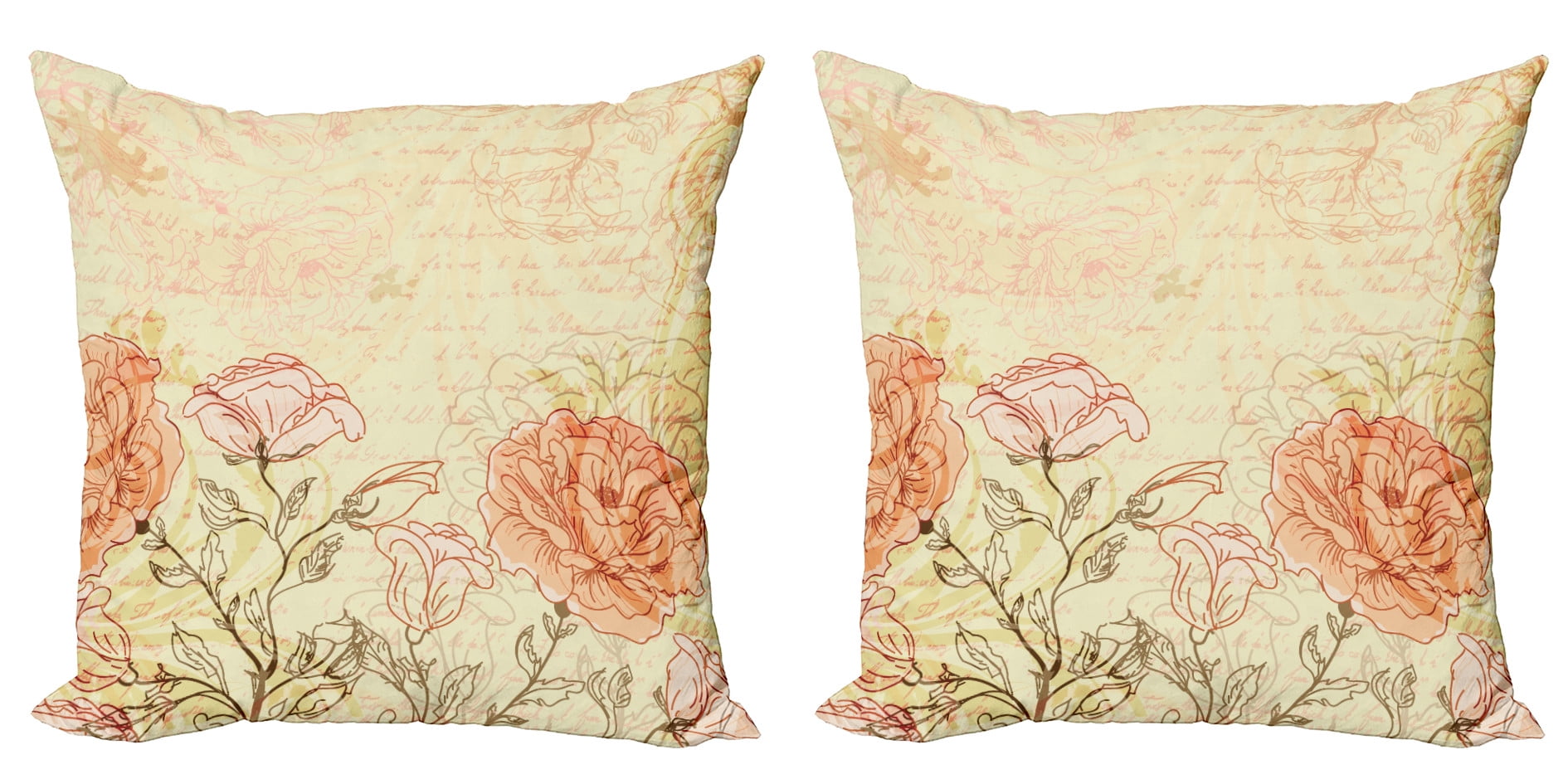Ambesonne Vintage Throw Pillow Cover 2 Pack, Grunge Retro Flowers, 18 ...