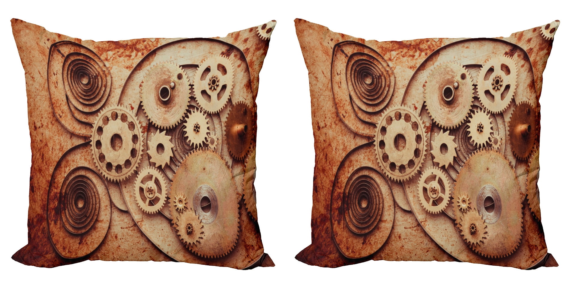 Ambesonne Vintage Throw Pillow Cover 2 Pack, Mechanical Clocks Gears ...