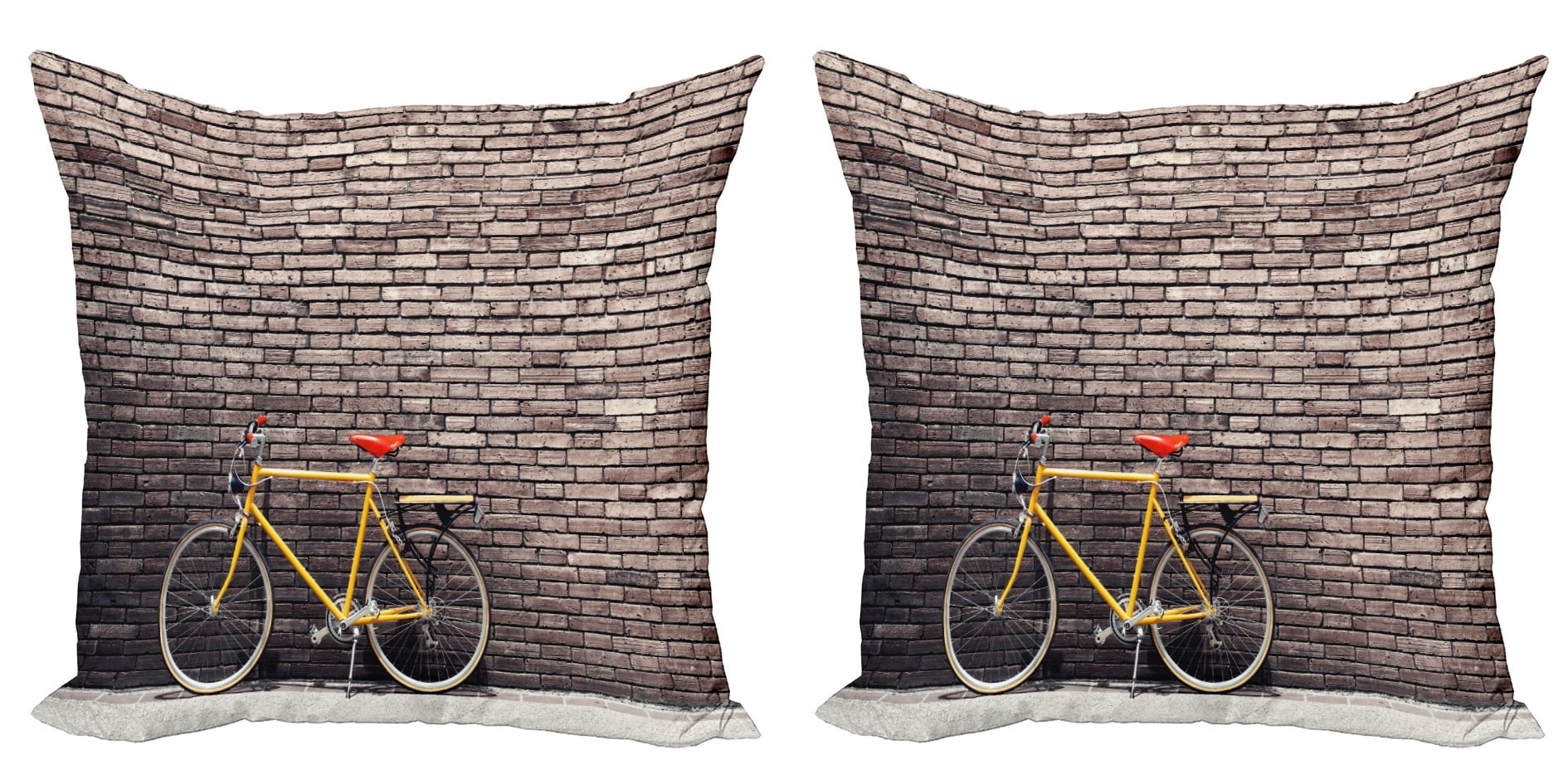Ambesonne Vintage Throw Pillow Cover 2 Pack, Retro Bicycle on Wall, 16 ...