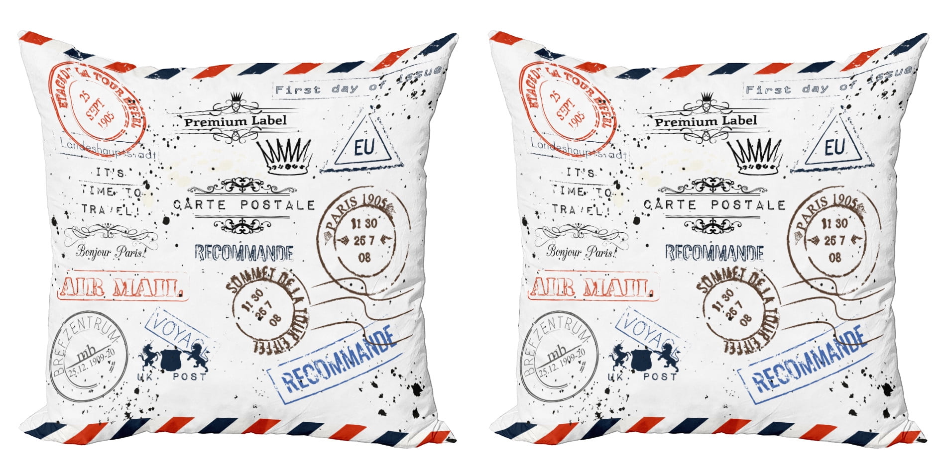 Ambesonne Vintage Throw Pillow Cover 2 Pack, Retro Post Stamp Design ...