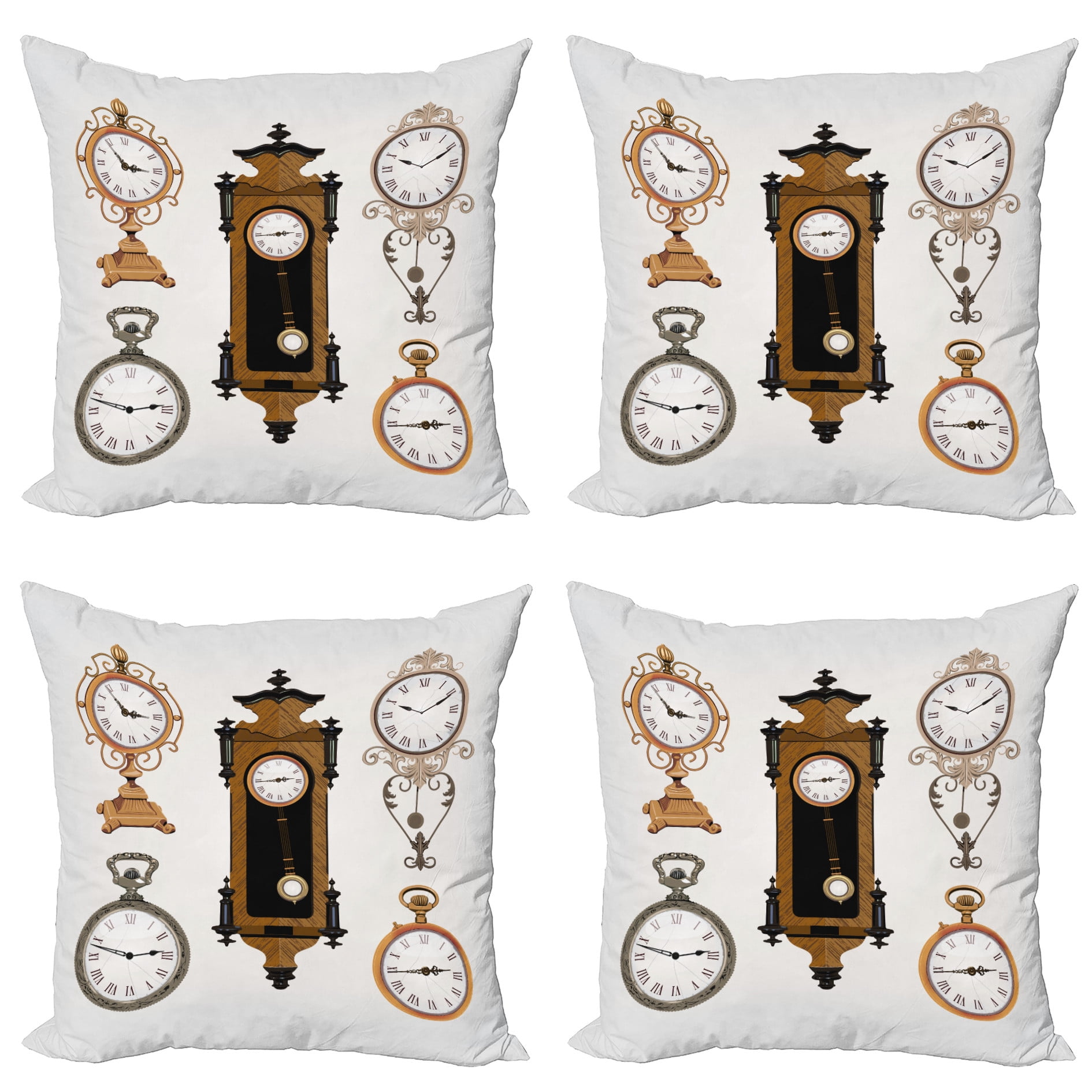 Ambesonne Vintage Throw Pillow Cover 4 Pack, Antique Clocks Pattern, 20 ...