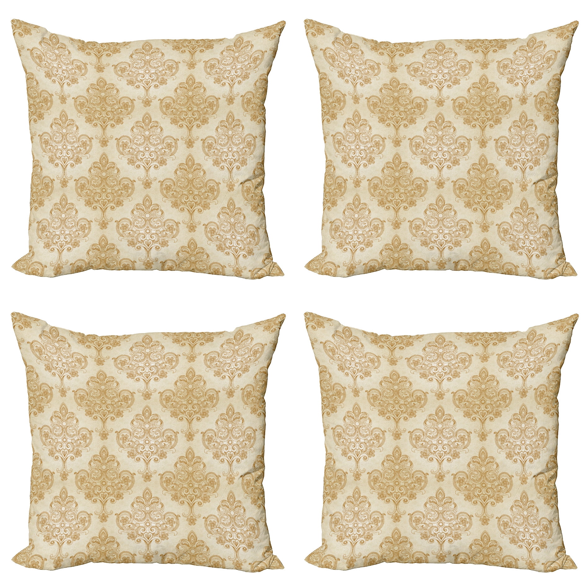 Ambesonne Vintage Throw Pillow Cover 4 Pack, Baroque Curved Flowers, 24 ...
