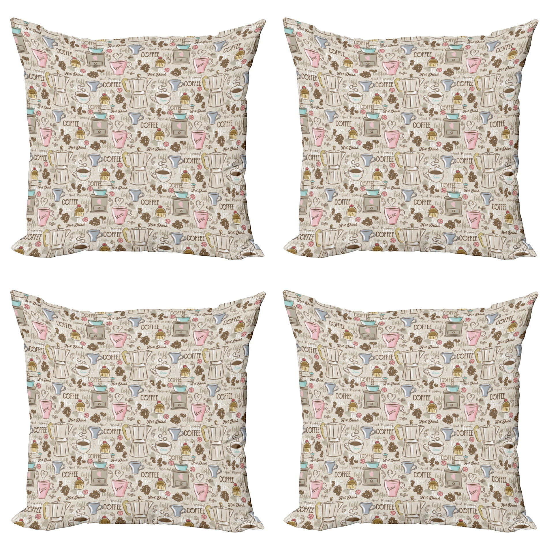 Ambesonne Vintage Throw Pillow Cover 4 Pack, Coffee Espresso Machine ...