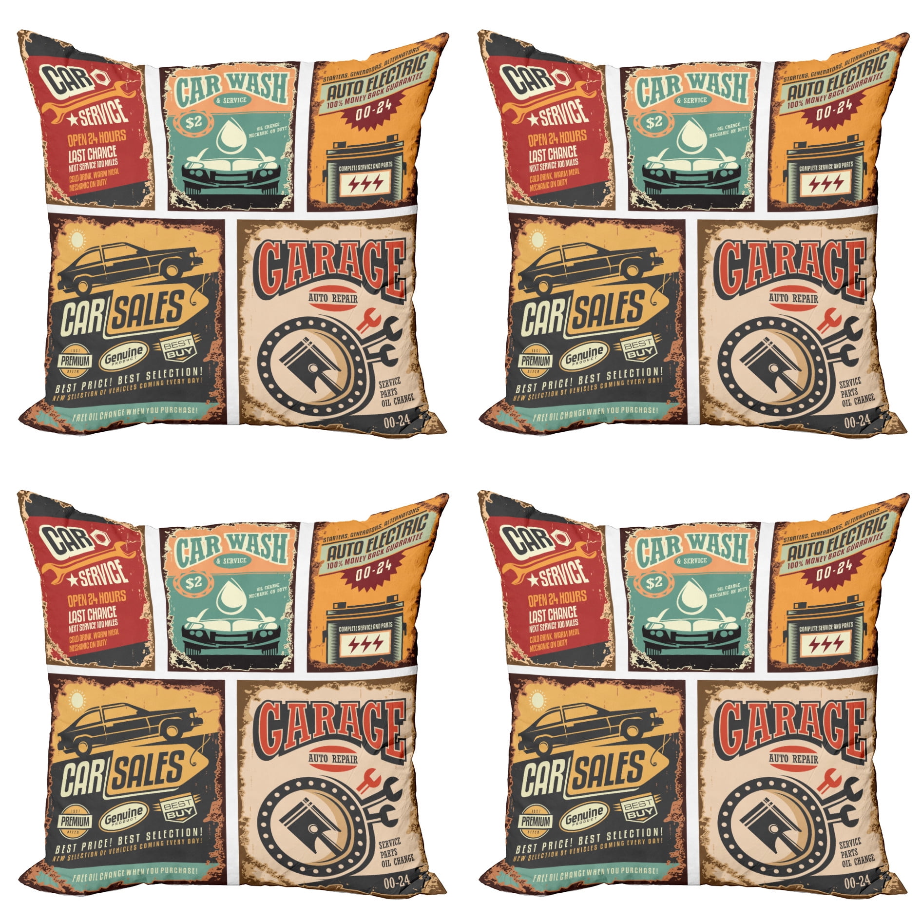Ambesonne Vintage Throw Pillow Cover 4 Pack, Grunge Funky Style Artwork ...