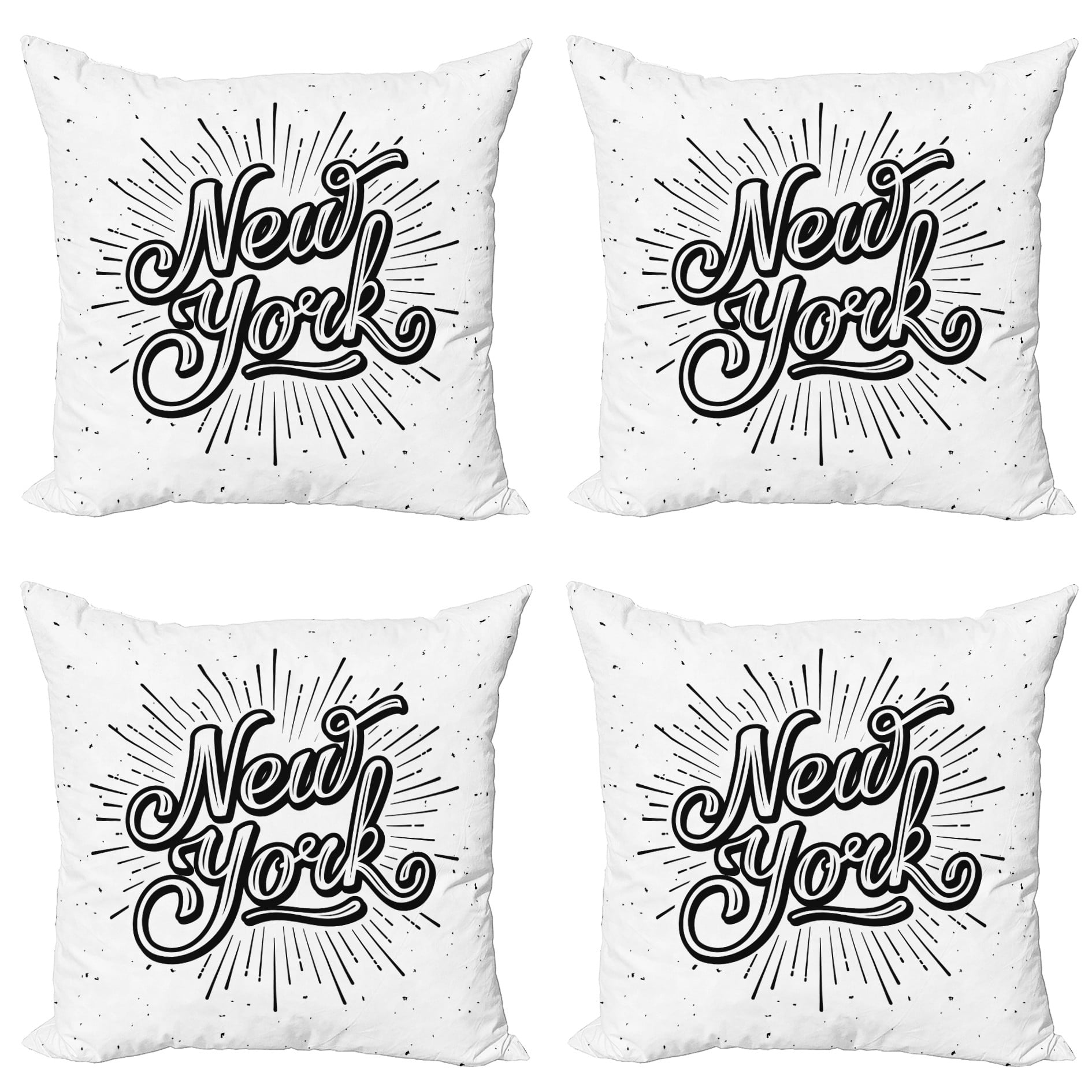 Ambesonne Vintage Throw Pillow Cover 4 Pack, New York Typography, 24 ...
