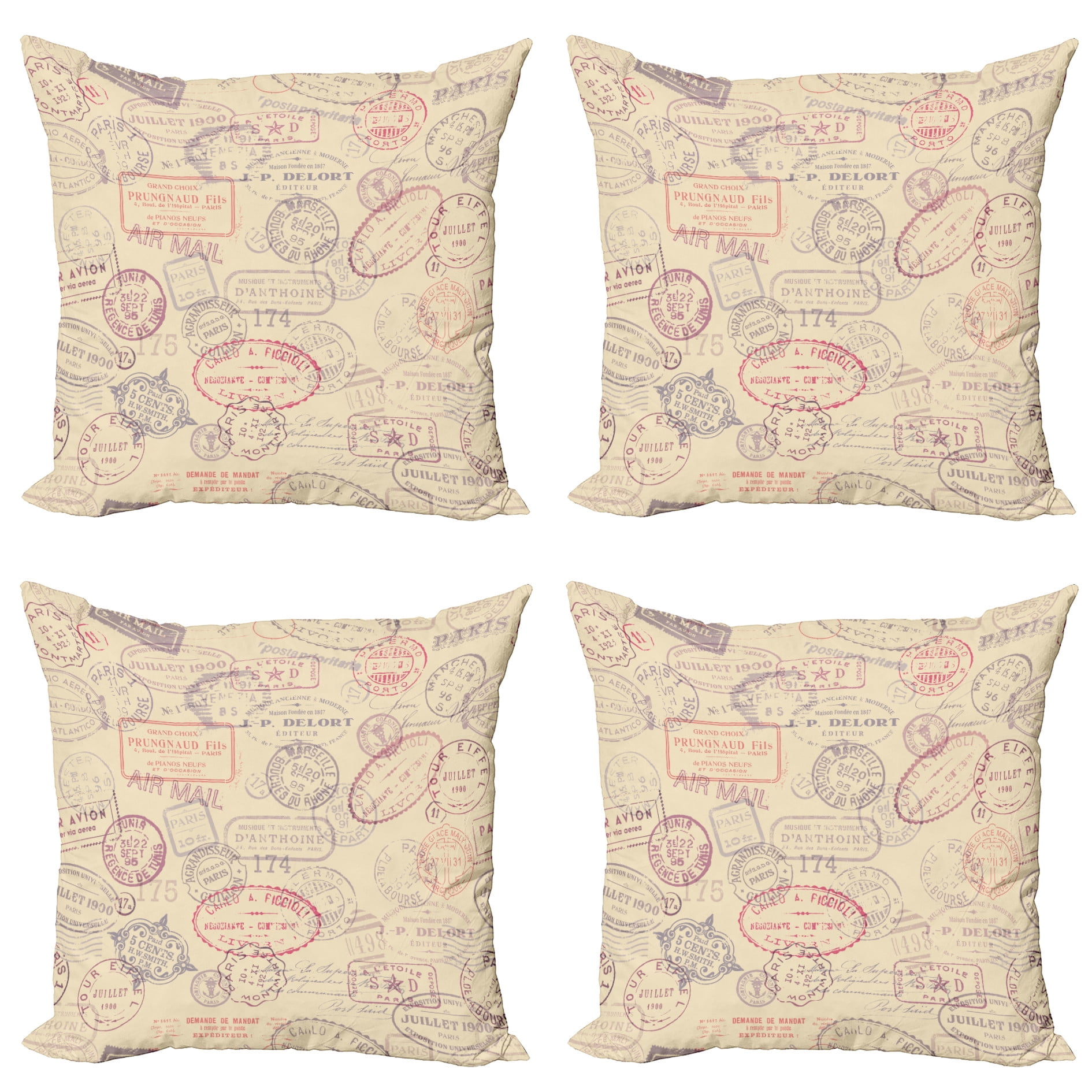 Ambesonne Vintage Throw Pillow Cover 4 Pack, Retro Inspired Postage, 20 ...