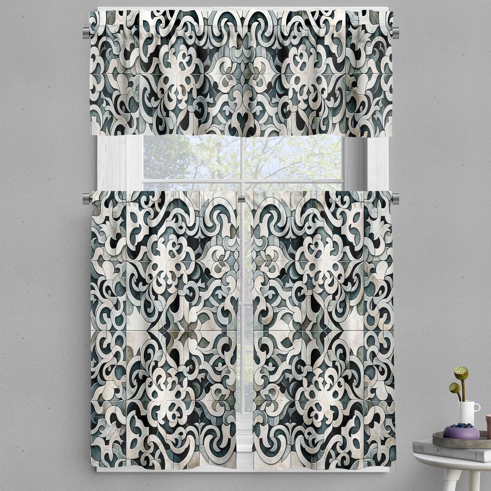 Ambesonne Vintage Valance & Curtain 3 Pcs Set, Renaissance Lattice ...