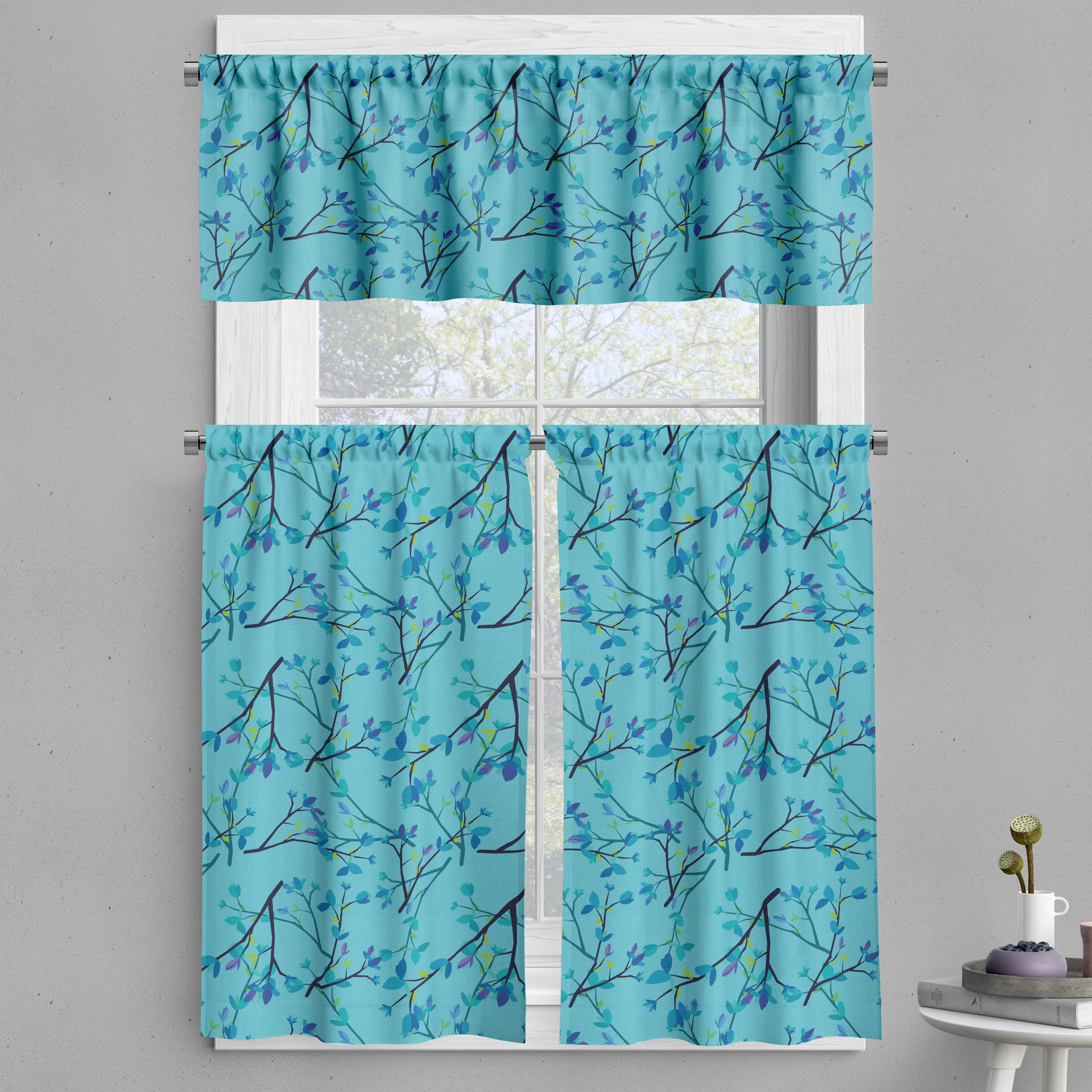Ambesonne Vintage Valance & Curtain, Branches Magnolia Flowers, 55"x36 ...
