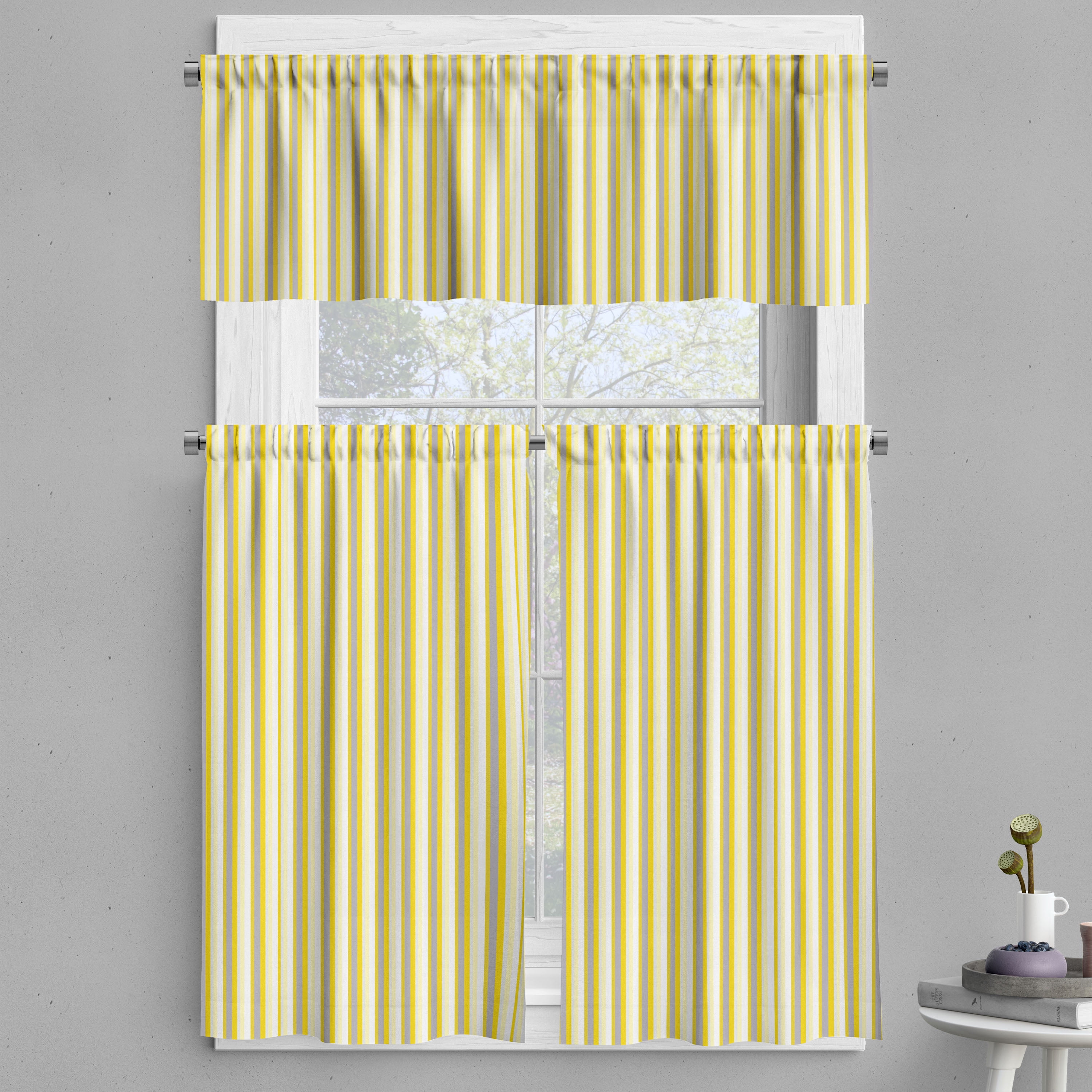 Ambesonne Vintage Valance & Curtain, Retro Style Stripes, 55"x24", Pale ...
