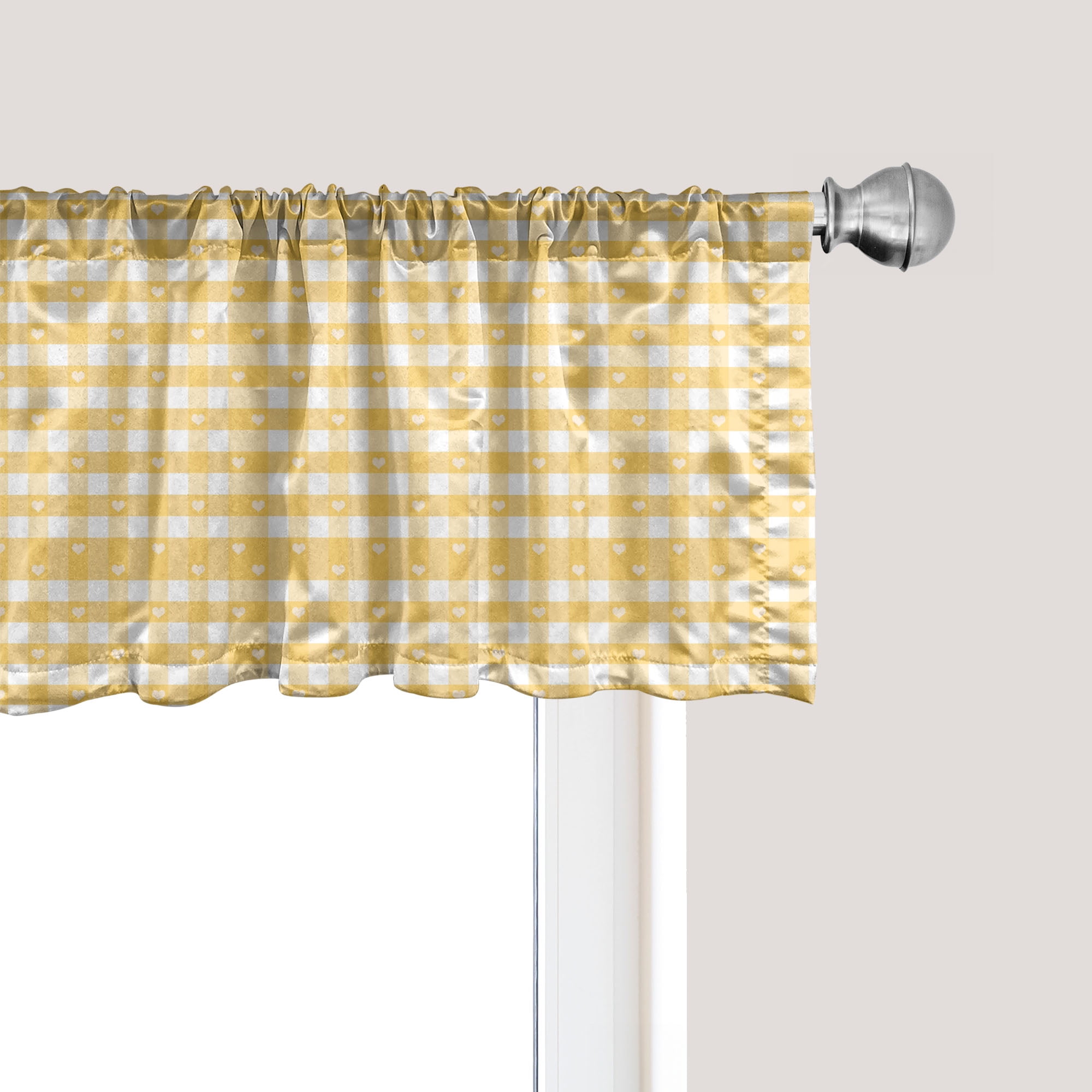 Ambesonne Vintage Window Valance, Gingham Pattern Heart Shape, 54" X 12 ...
