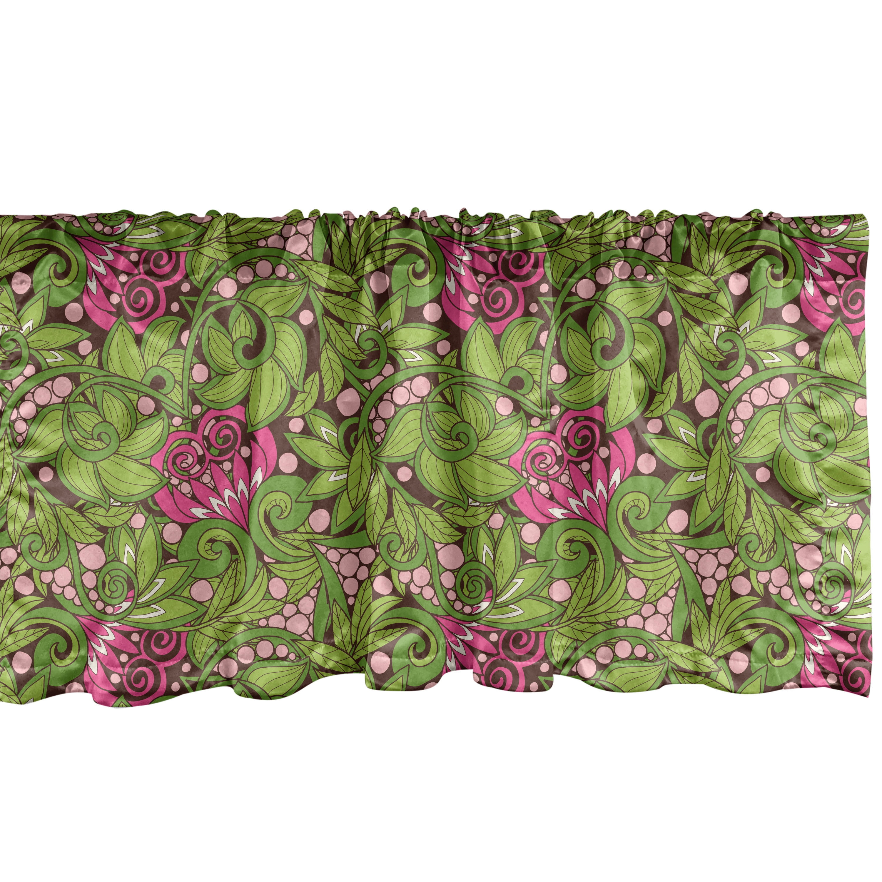 Ambesonne Vintage Window Valance, Swirly Green Leaves Scroll, 42" x 12 ...