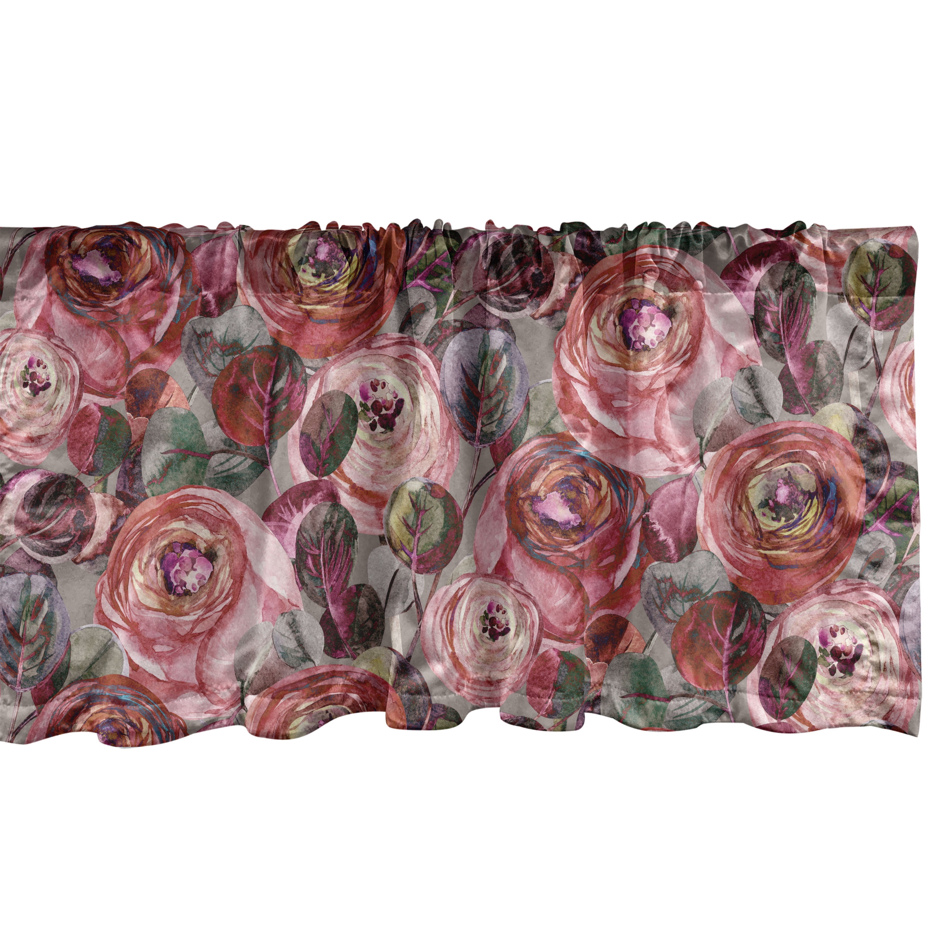 Ambesonne Vintage Window Valance with Rod Pocket, Roses Eucalyptus Leaf ...