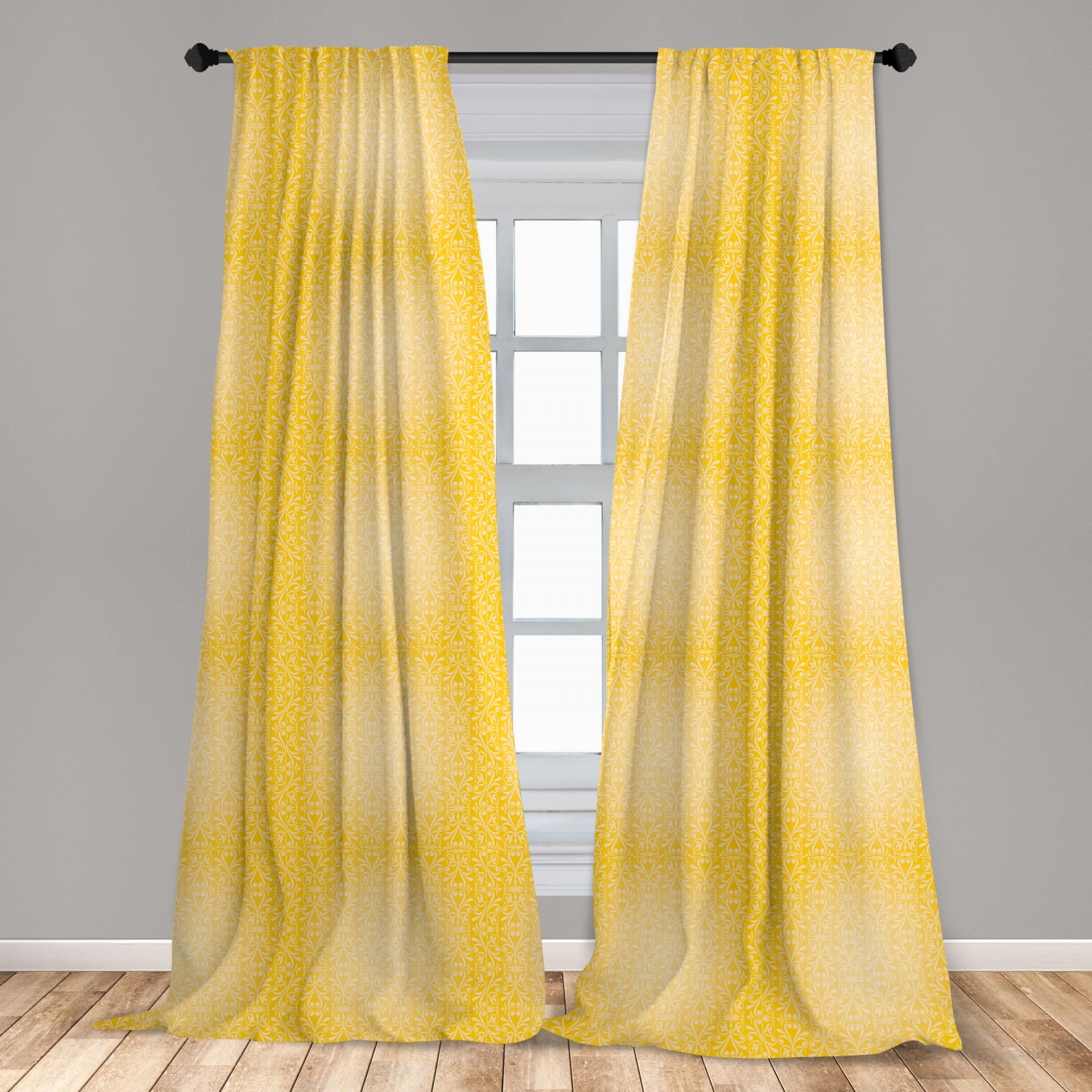 Ambesonne Vintage Yellow Curtains, Timeless Royal Motif, Pair of 28"x95 ...