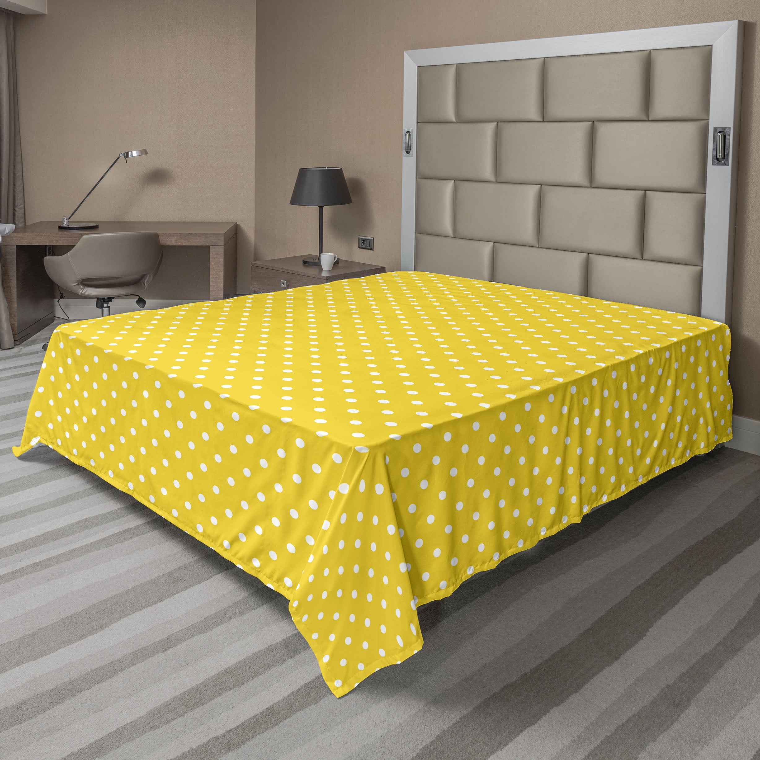 Ambesonne Vintage Yellow Flat Sheet, Europe Spotty Design, King Size ...
