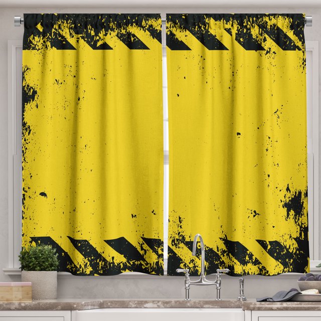 Ambesonne Vintage Yellow Kitchen Curtains, Hazard Caution, 55"x39 ...