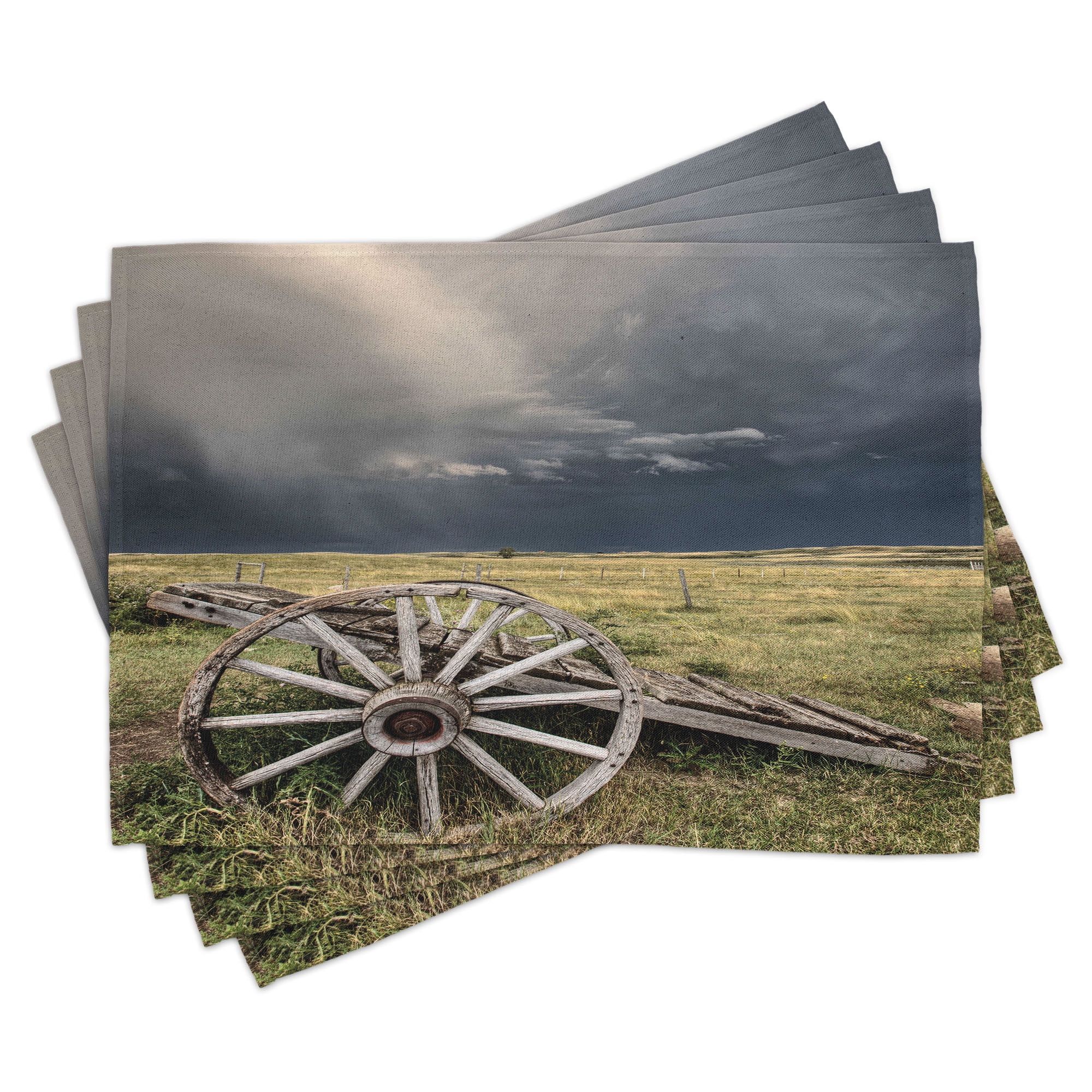 Ambesonne Wagon Wheel Place Mats Set of 4, Cart Clouds, Standard Size ...
