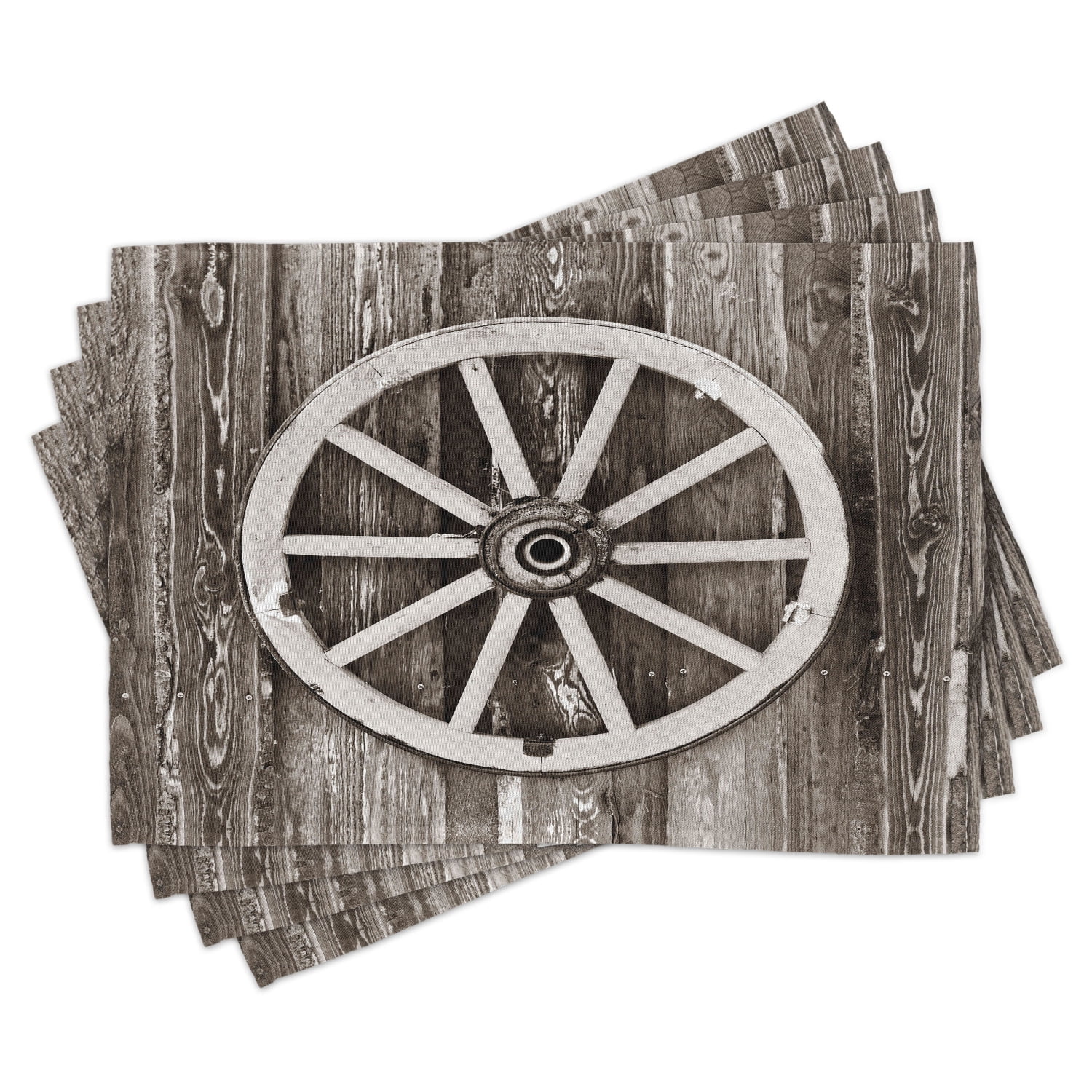 Ambesonne Wagon Wheel Place Mats Set of 4, Timber Wall, Standard Size ...