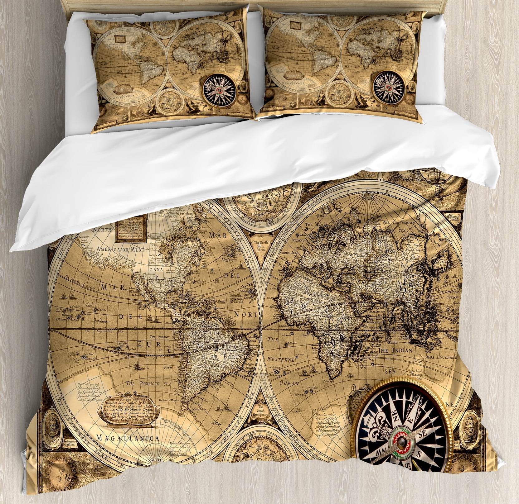 Ambesonne Wanderlust Duvet Cover Sets, Accurate Map of World, 2-King ...